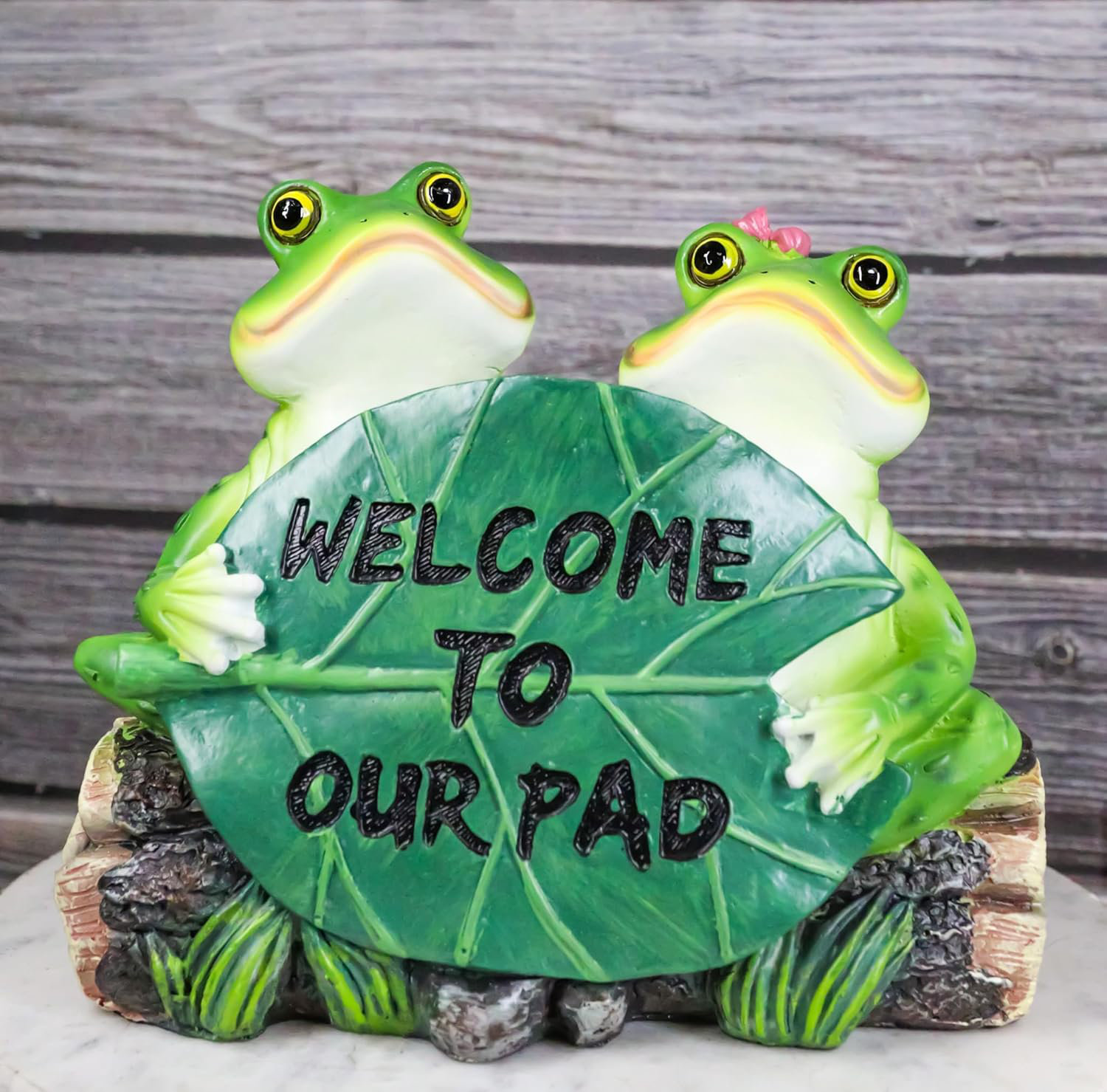 August Grove® Welcome To Our Pad Frog Couple Sitting On Log With ...