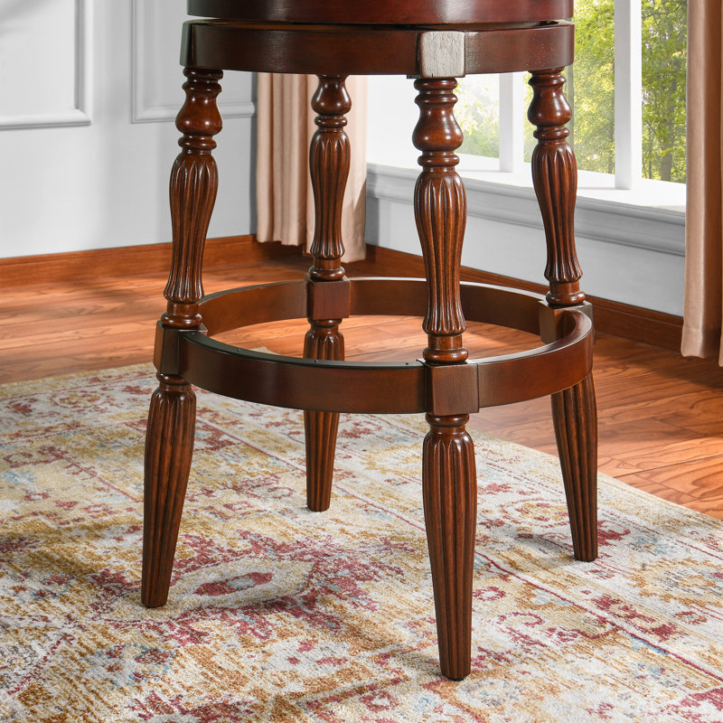 Canora Grey Laiklyn Swivel Solid Wood Bar Stool with PU Upholstered ...