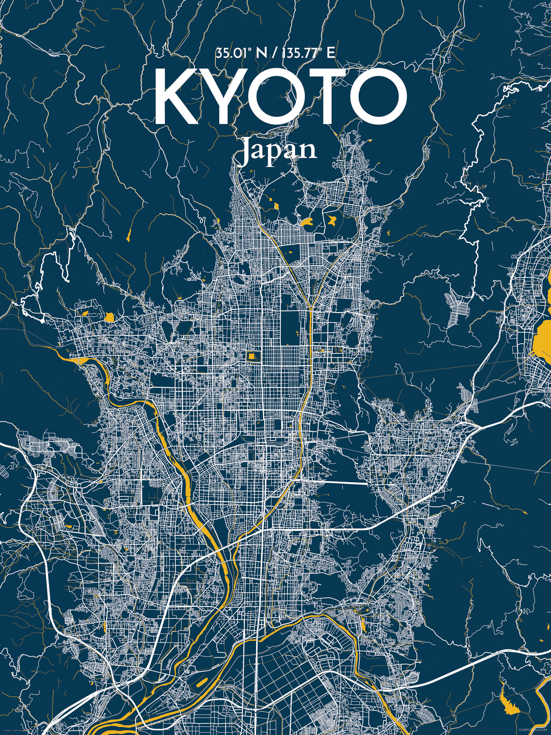 OurPoster.com 'Kyoto City Map' Graphic Art Print Poster in Amuse | Wayfair