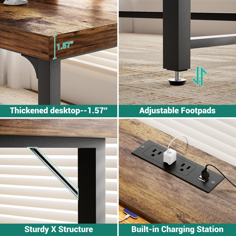 17 Stories Balwant Computer Desk with Power Outlets, LED Strip and ...