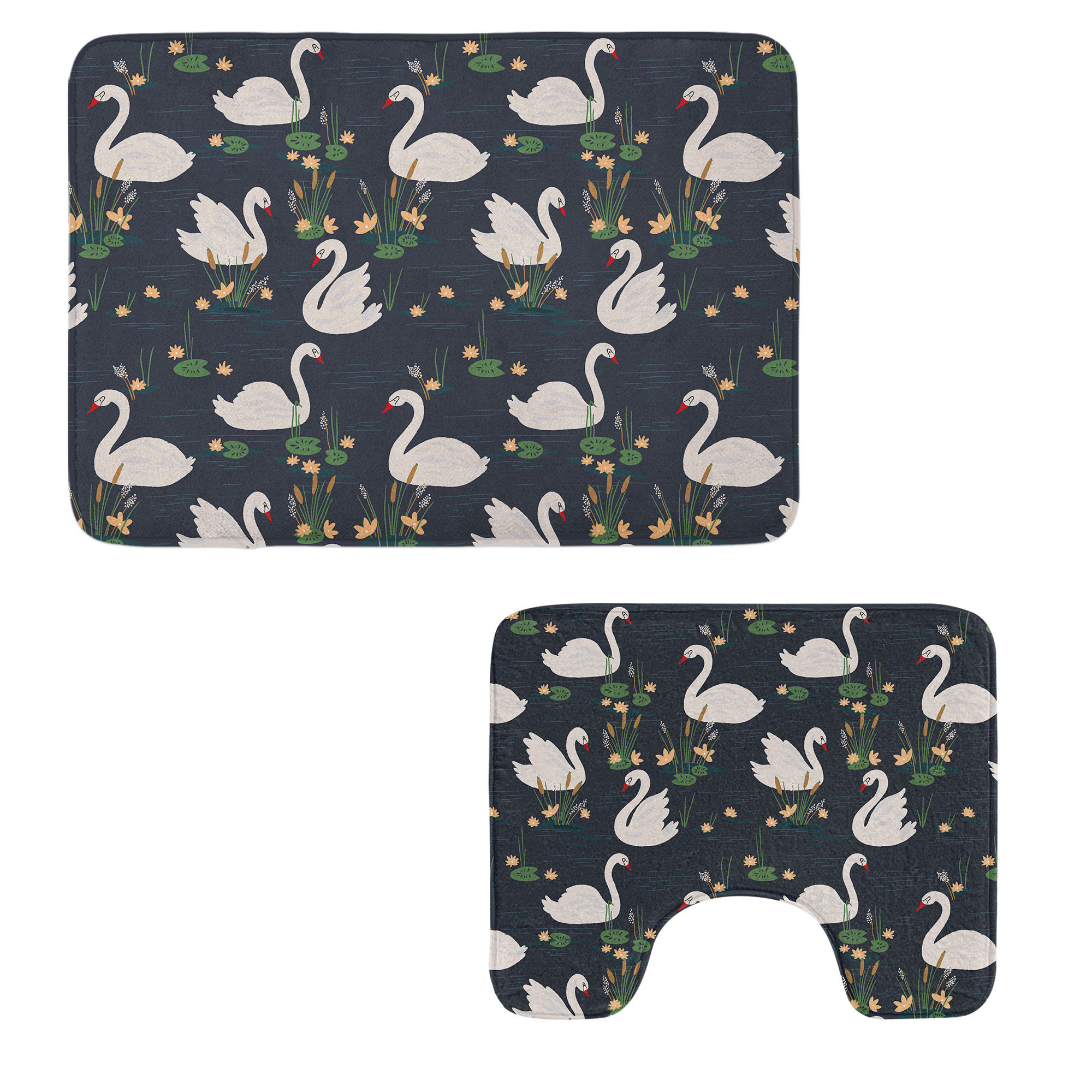 East Urban Home Swan Bathroom Rug Set 2 Pieces Rectangle & Contour Mats ...
