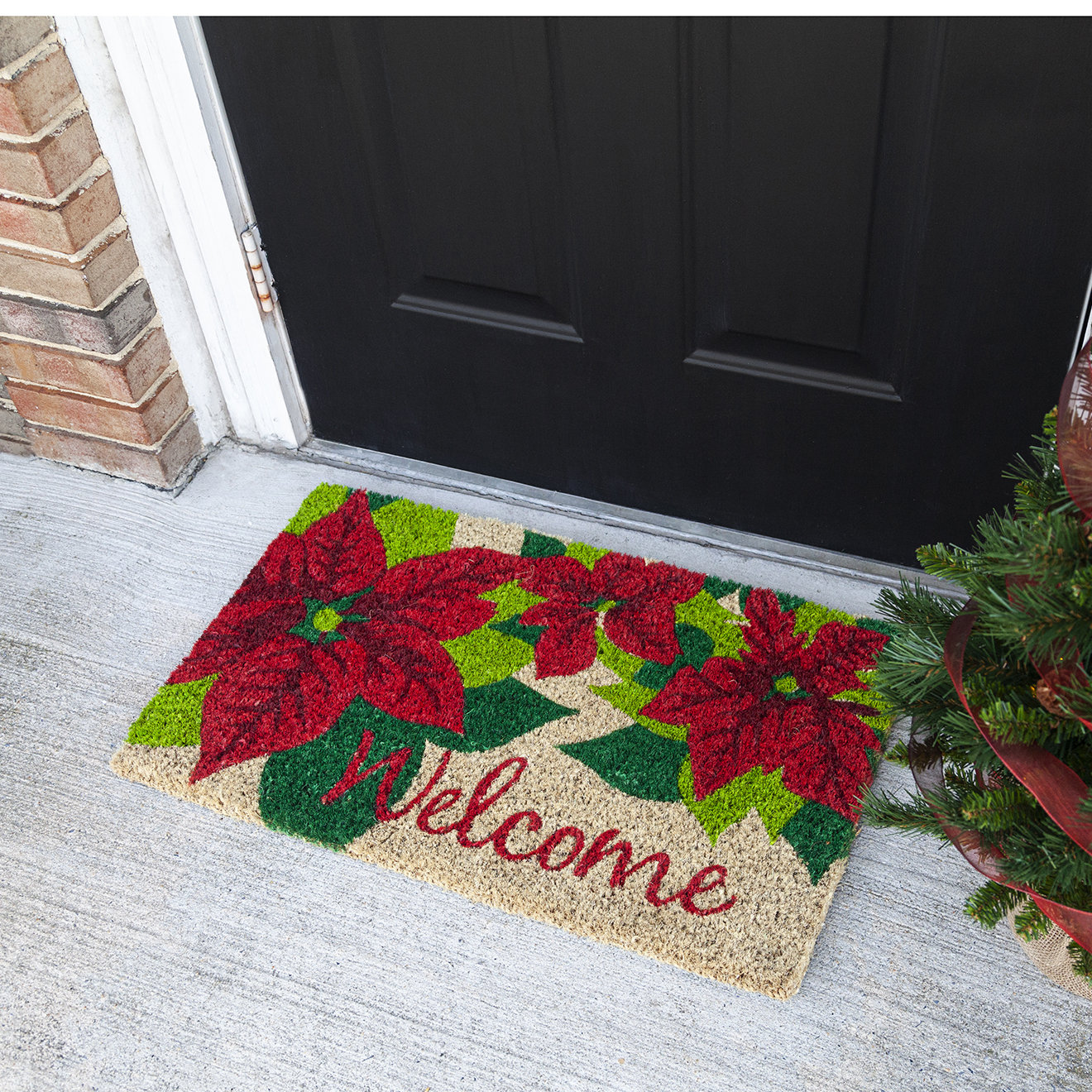 Entryways Poinsettia Welcome Handwoven Coconut Fiber Doormat | Wayfair