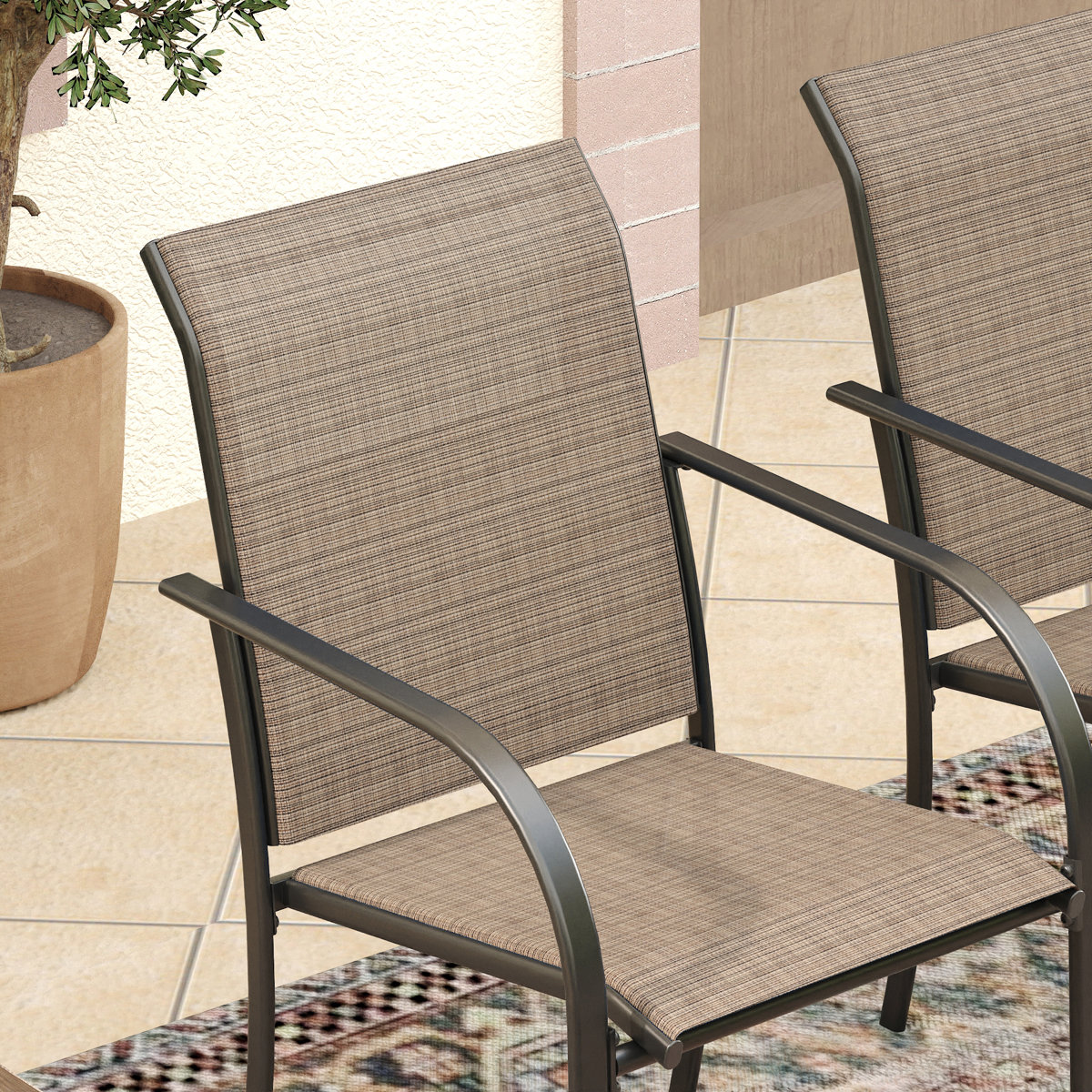 Red Barrel Studio® Patio Dining Set with Stackable Textilene Armrest ...