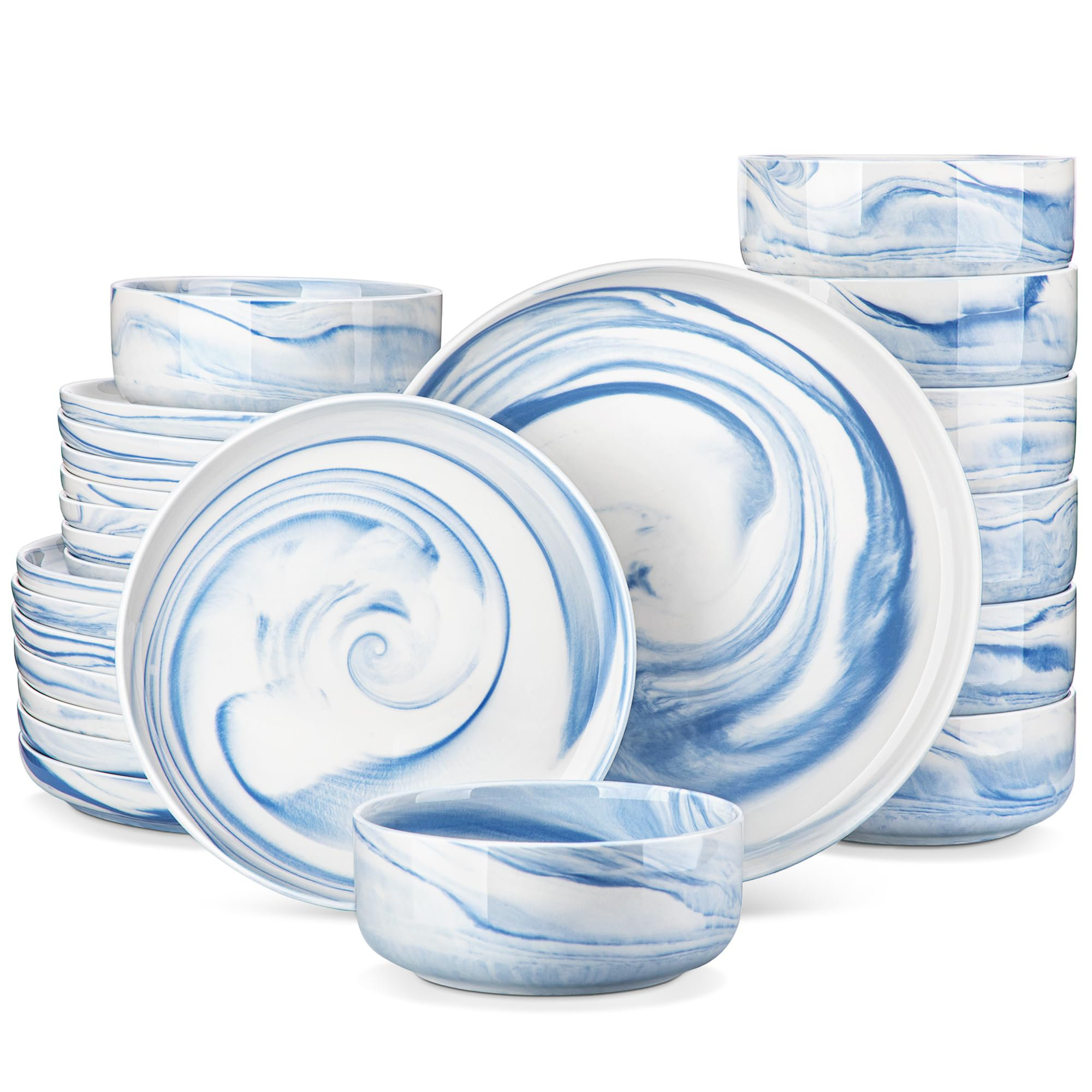 TWOTFUL Plates and Bowls Sets, 24 Pieces Modern Porcelain Dinnerware ...