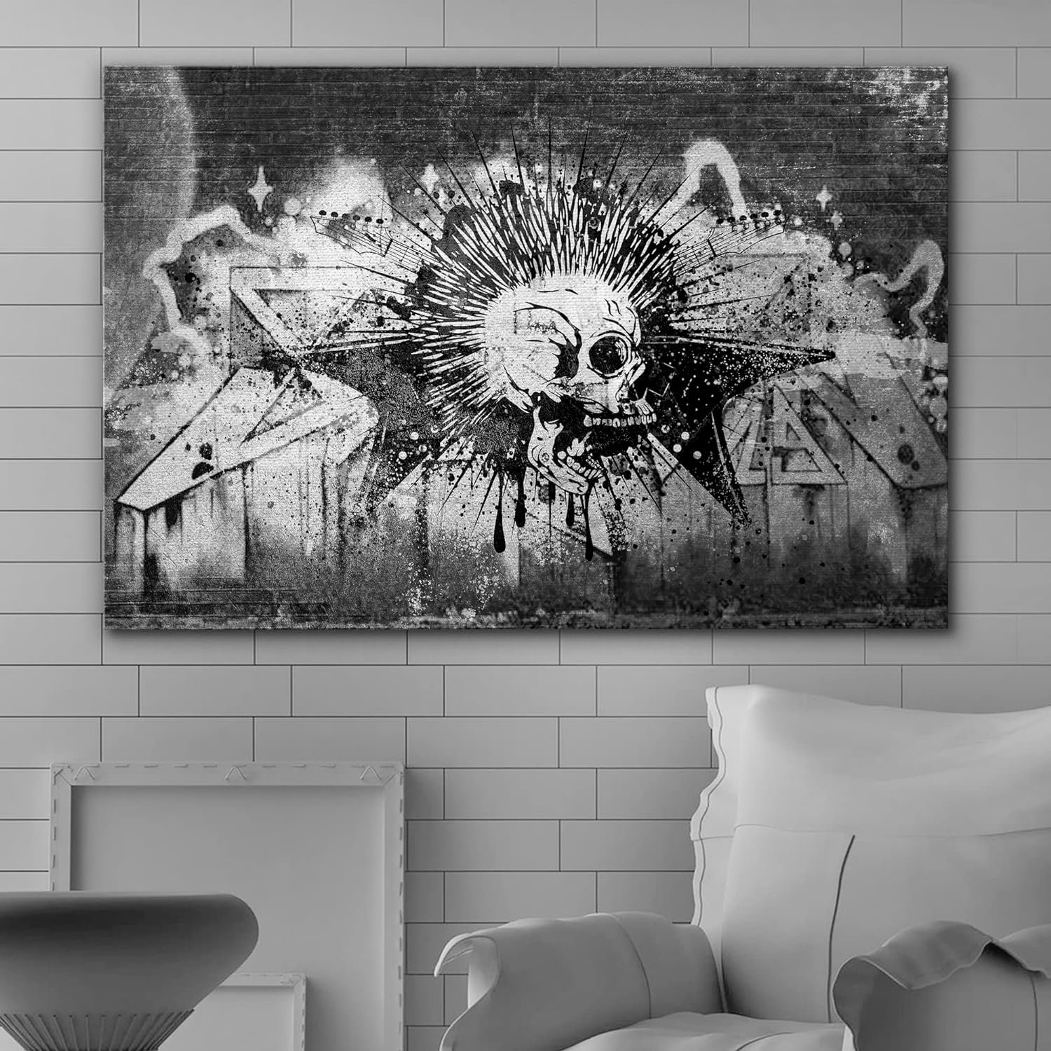 IDEA4WALL Pop Urban Street " Spray Paint Black & White Brick Wall Skull ...