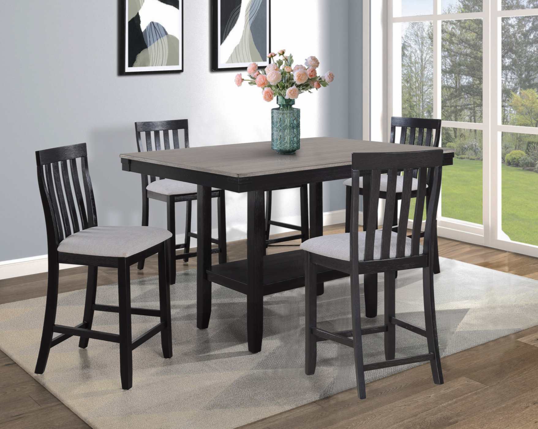 Lark Manor Farmhouse Counter Height Dining Set Rectangular Table Finish ...