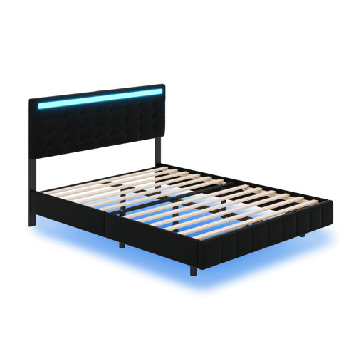Kunpeng Full Size Floating Bed Frame with LED Lights and USB Charging ...
