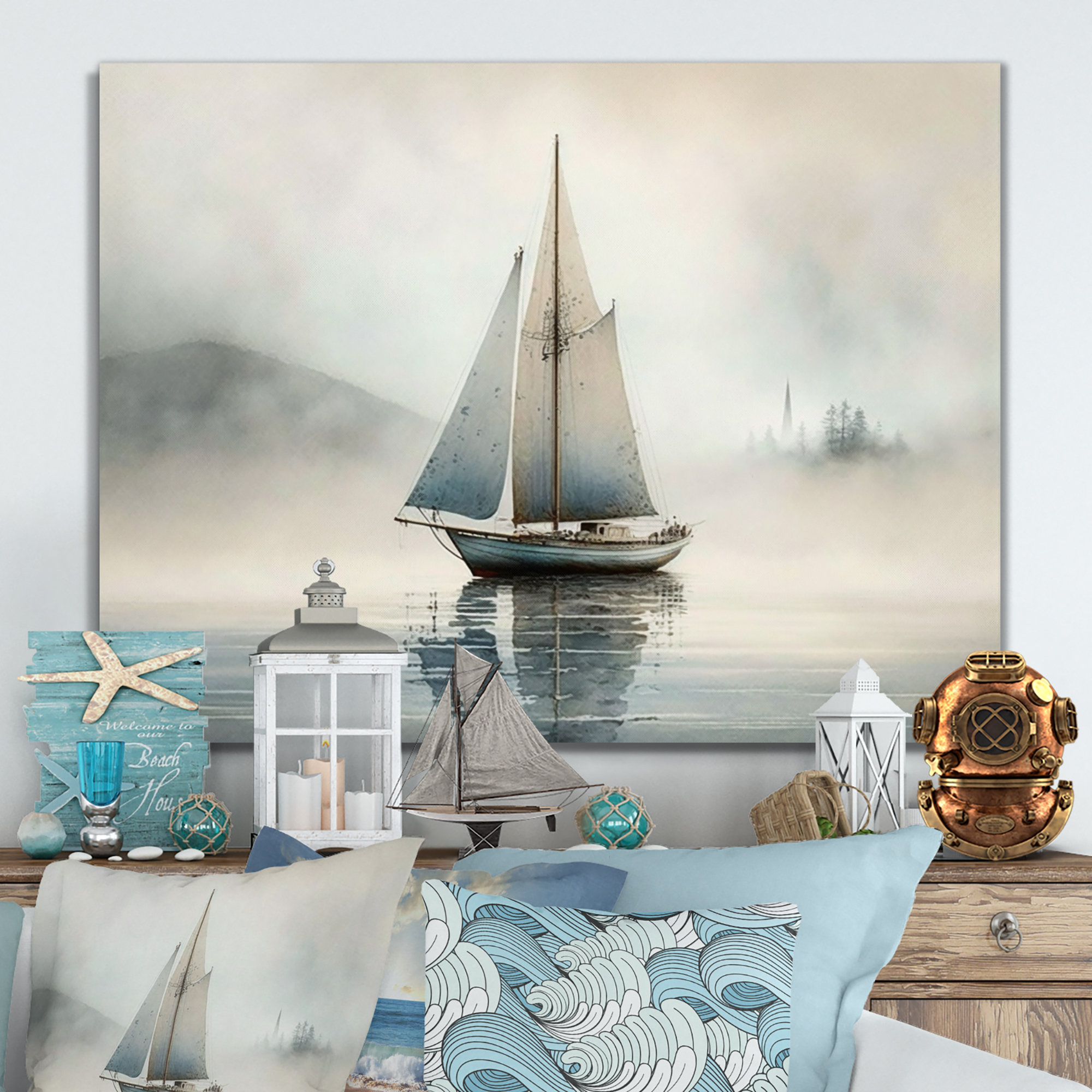 Longshore Tides Boat On The Lake I - Coastal Boat Wall Decor | Wayfair