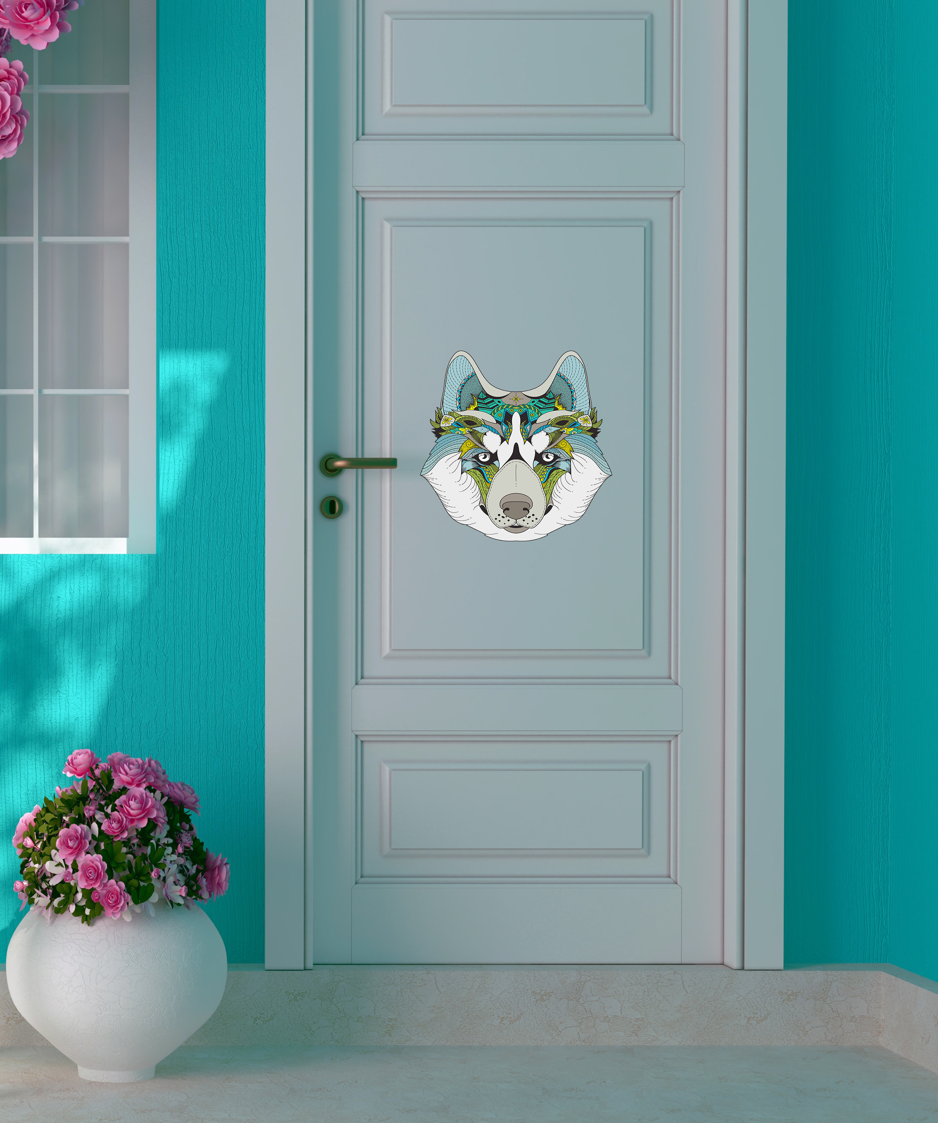 Zoomie Kids Boho Wolf Head Wall Decal, Boho Wolf Head Wall Sticker ...