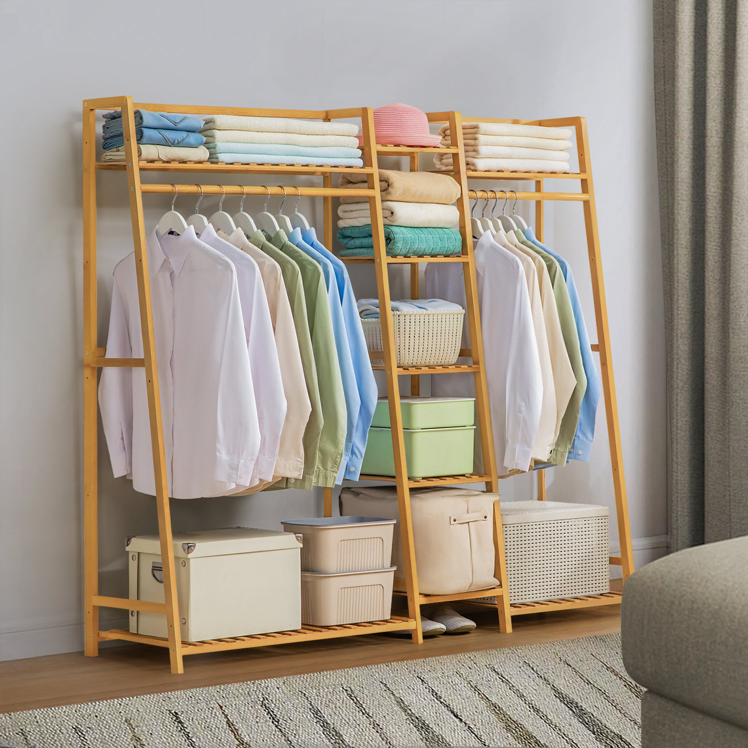 Latitude Run® 5-Tier Trapezoid Coat Rack, Open Closet Wardrobe with ...