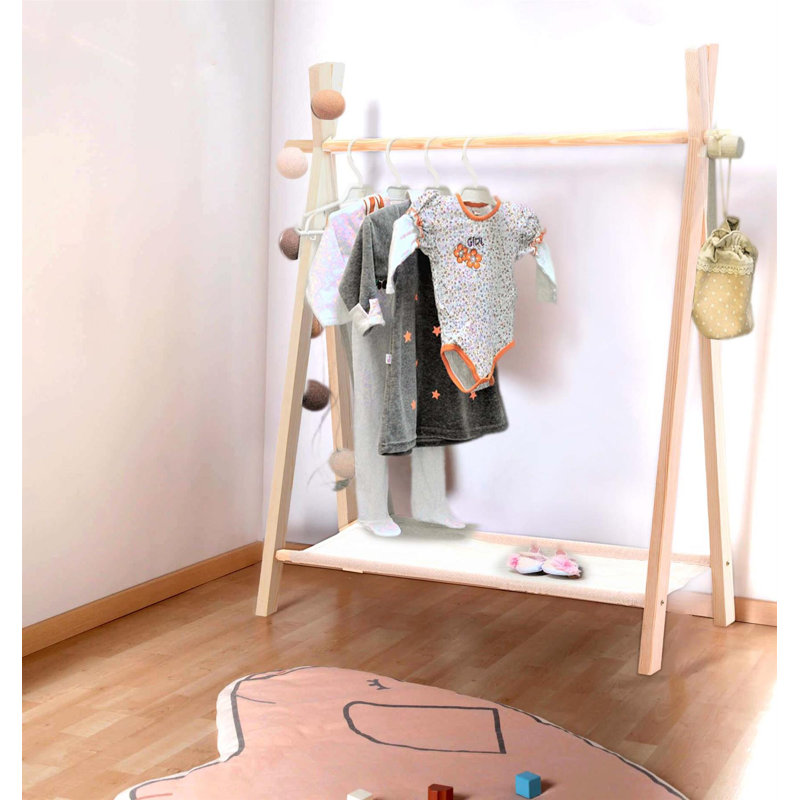 Rebrilliant Childrens Clothes Rail Hanging Wardrobe Storage Wooden Kids ...