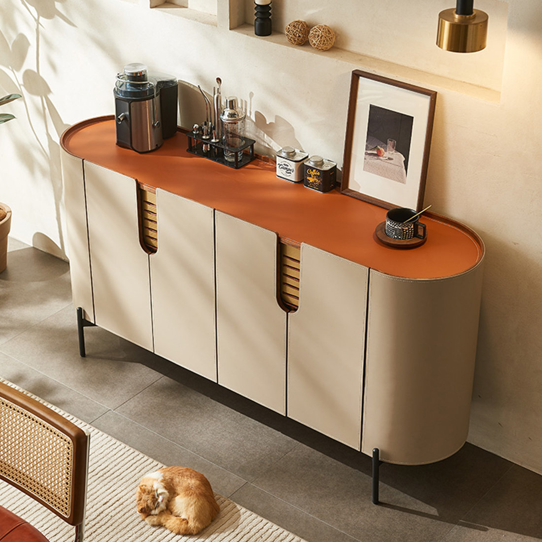 DineElegance.r Modern simple saddle leather solid wood sideboard ...