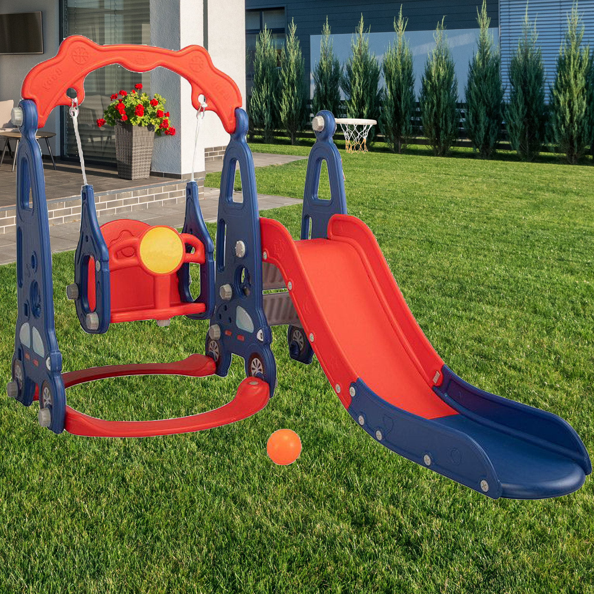 Tobbi 3-In-1 Children Slide Swing Set | Wayfair