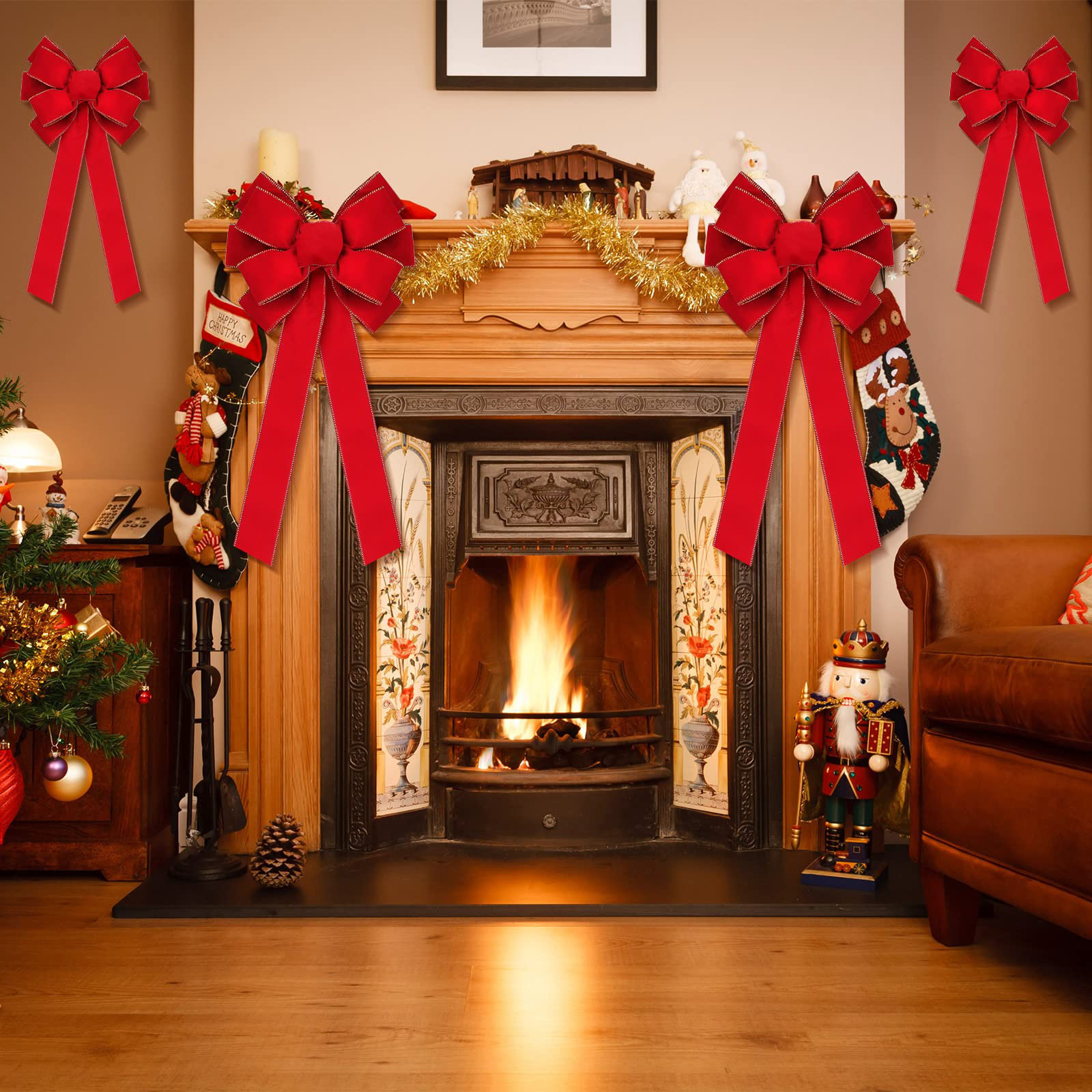 World Menagerie 12 Pcs Large Christmas Red Bows Big Red Bow with Gold Edge | Wayfair