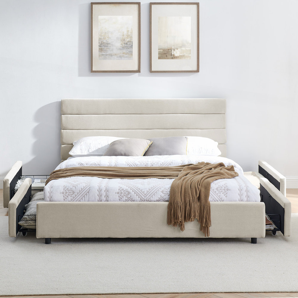 Latitude Run® Modern Velvet Upholstered Bed with Storage Drawers ...