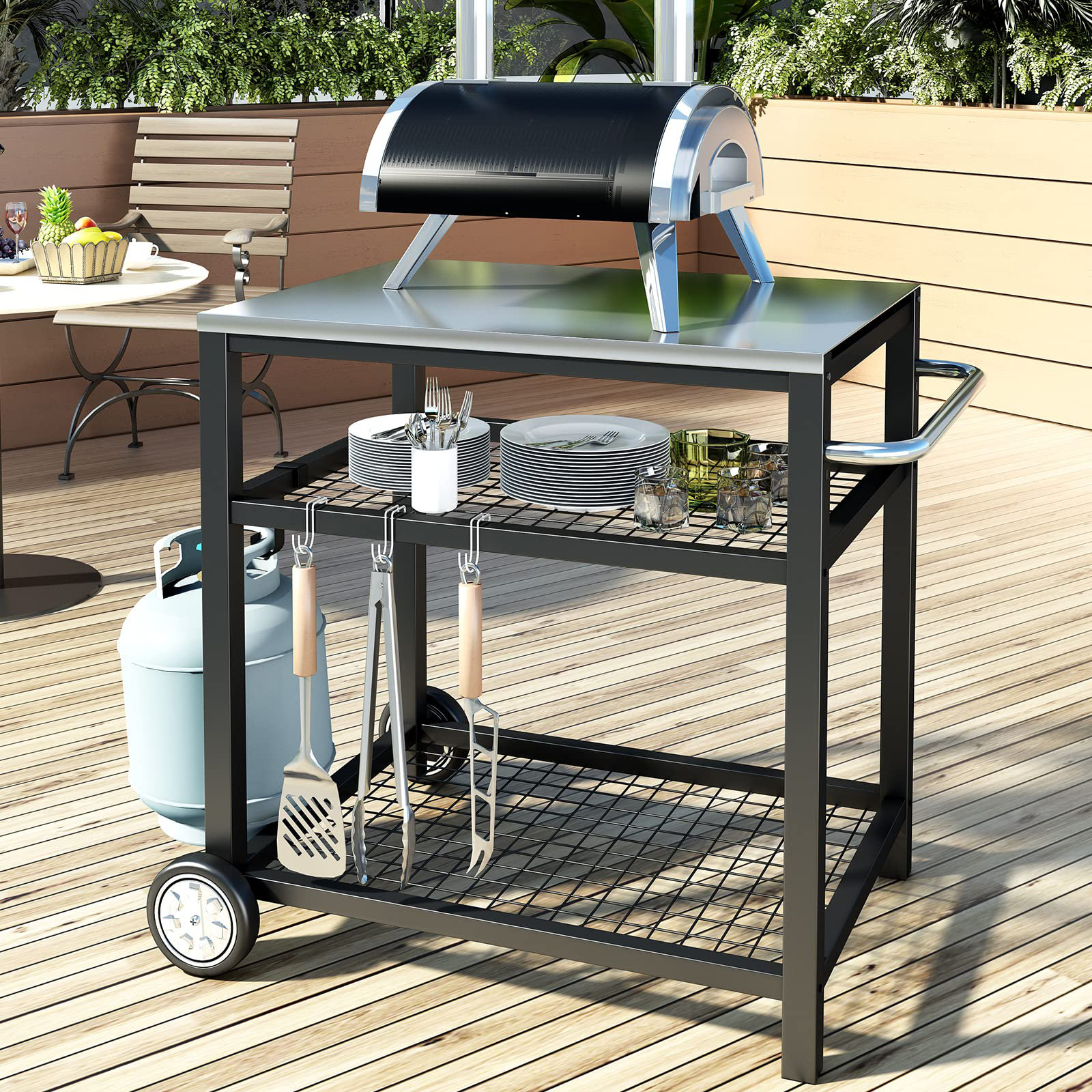 Latitude Run® Movable Stainless Steel Prep Cart With Wheels, Handle ...