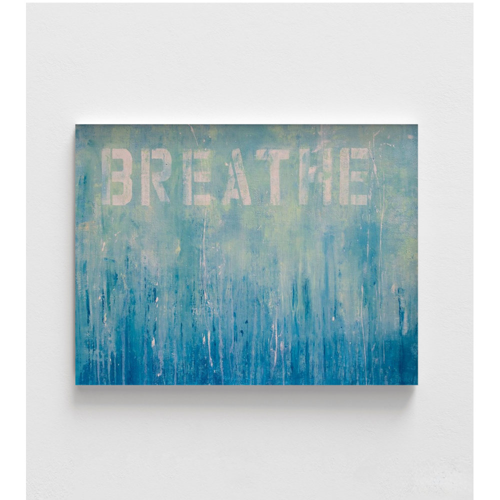 WeFrameArt Just Breathe By Erin Ashley, Light Blue Breathe Sign Poster ...