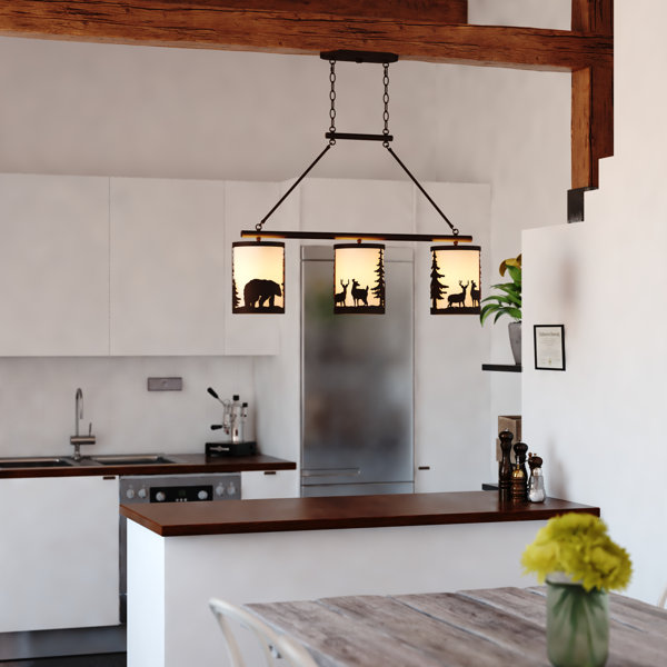 Loon Peak® Jorene 3L Bronze Rustic Linear Chandelier Island Pendant ...