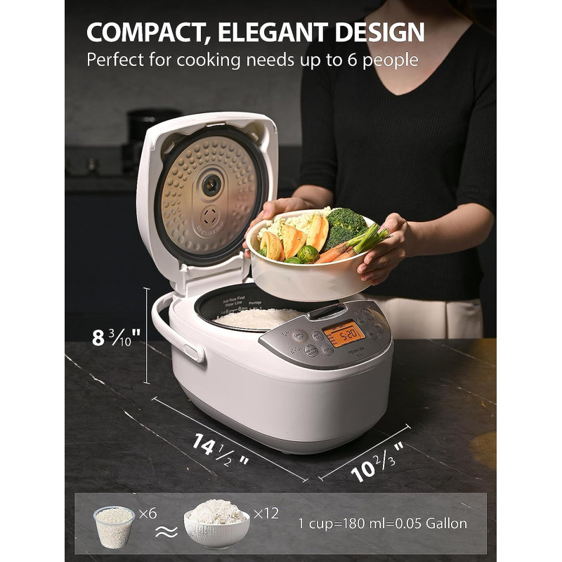 Toshiba 3-Cup Rice Cooker: LCD, 8 Functions, Fuzzy Logic, Timer, Keep ...