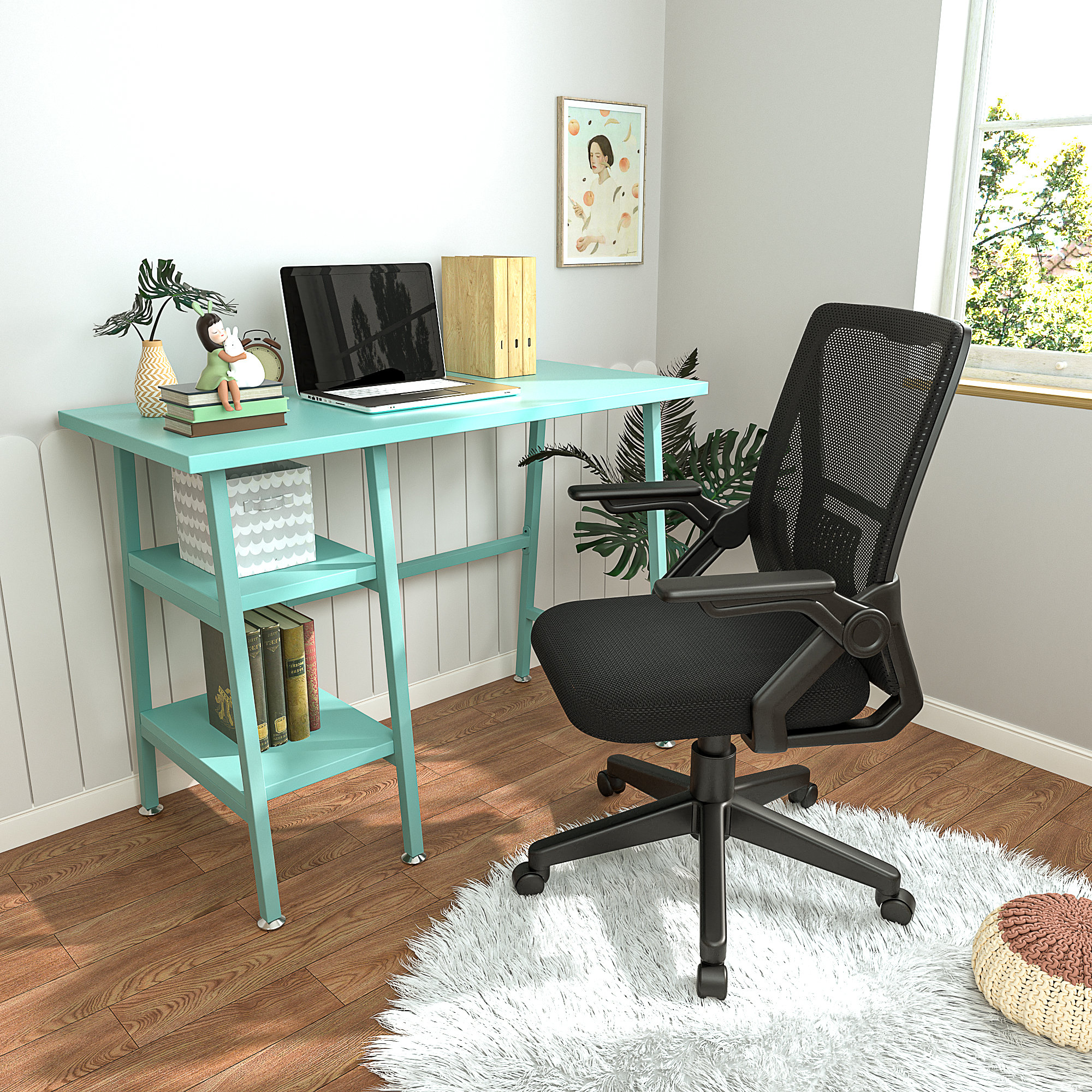 Vecelo Home Office Desk and Chair Set Computer Desk and Ergonomic Mesh ...