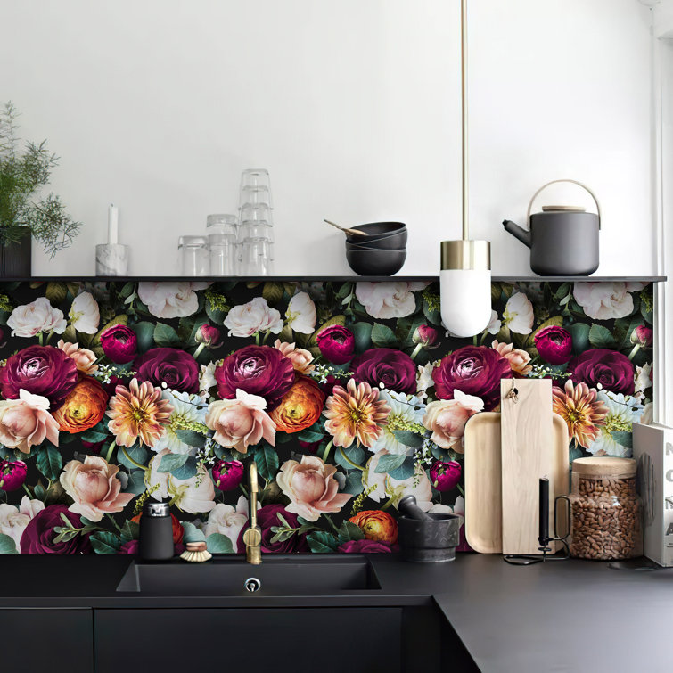 Winston Porter Mendler Peel & Stick Wallpaper Purple Floral Roll ...