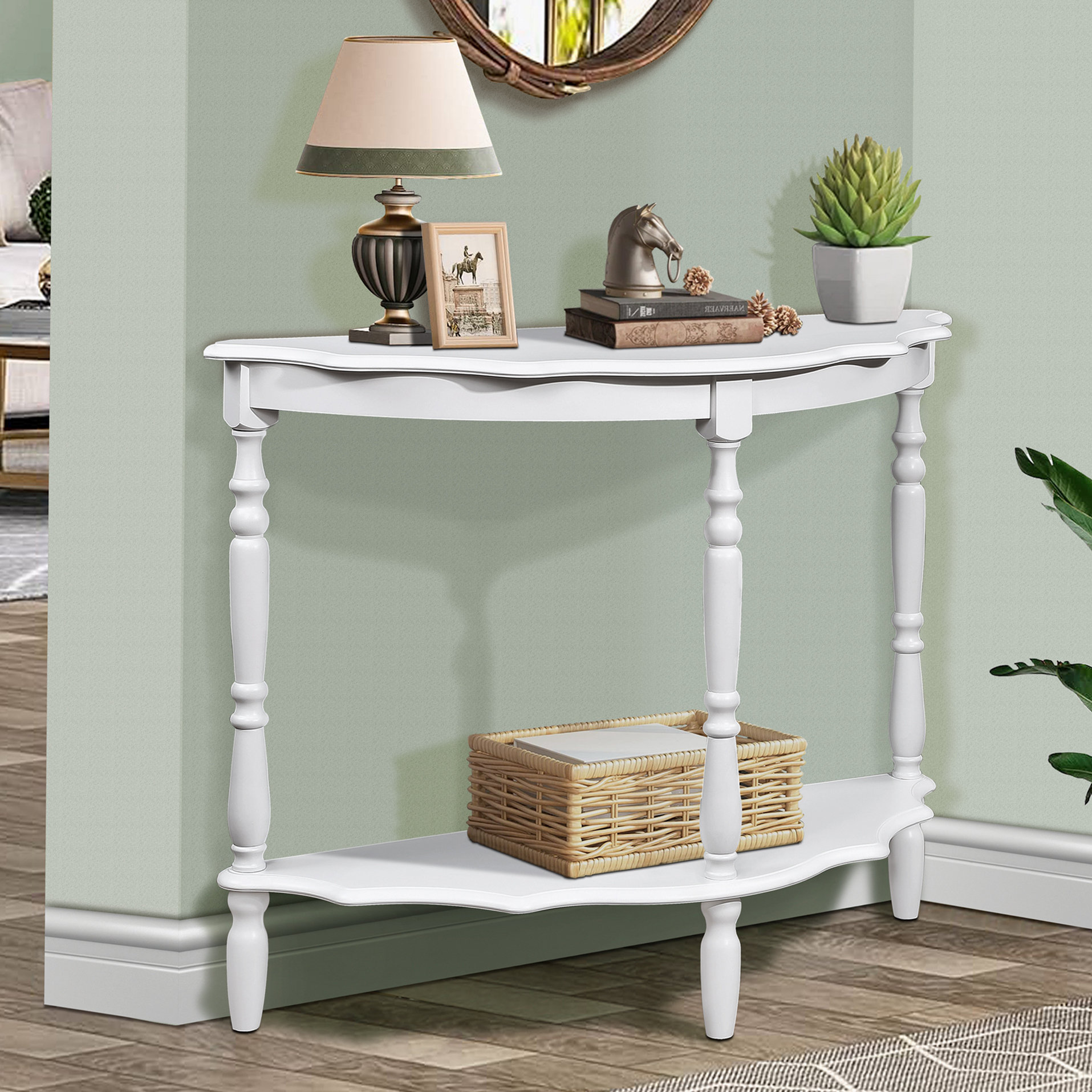 Charlton Home 42'' Retro Circular Curved Half-Moon Console Table with ...