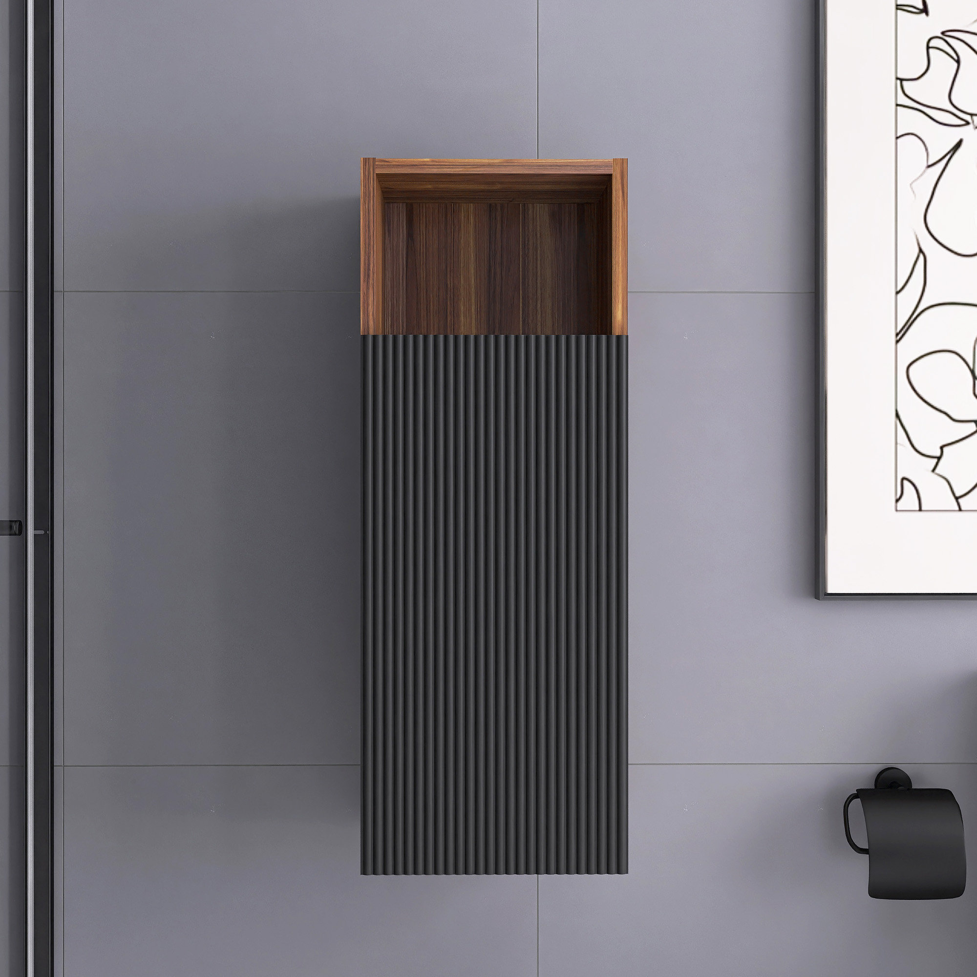 Latitude Run® 32 In. Black & Walnut Wall-Mounted Bathroom Floating Side ...