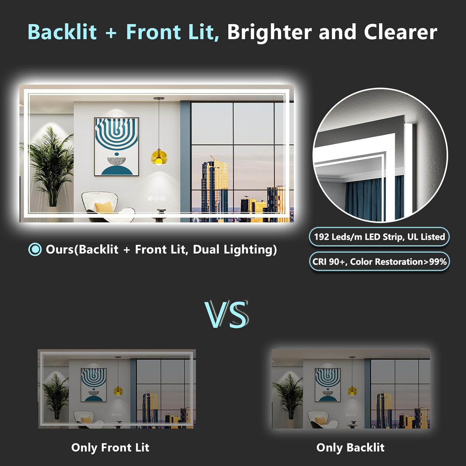 Wrought Studio™ 72x32 LED Bathroom Mirror with Lights, Backlit + Front ...