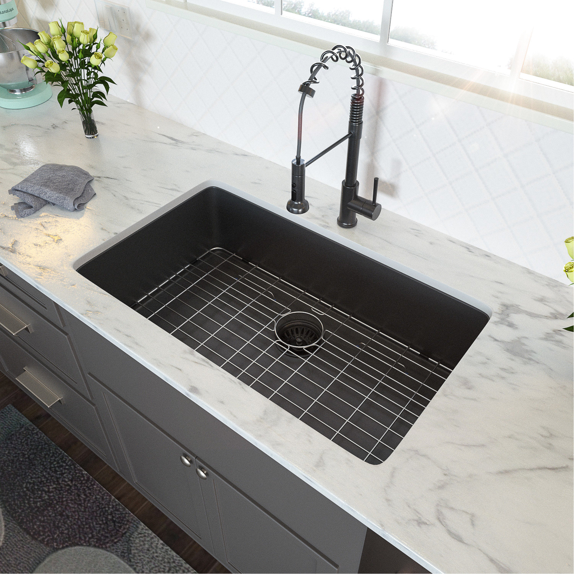 SnugglySolace 16 Gauge Stainless Steel Sink, 33" Gunmetal Black, R10 ...