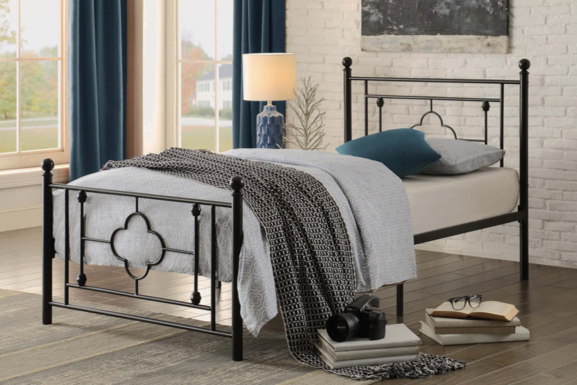 Alcott Hill® 1Pc Platform Bed Finish Metal Frame Ball Finials Modern ...
