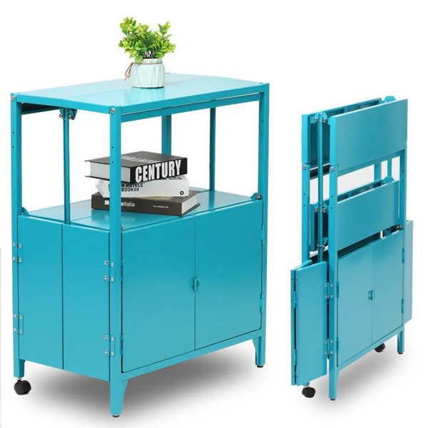 Ebern Designs Folding Cabinet Metal Storage Cabinet With Wheels | Wayfair