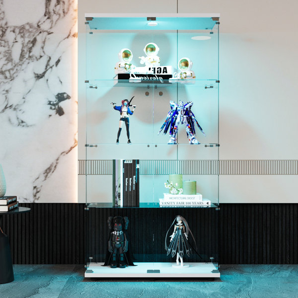 Ivy Bronx Sarvis Two-Door LED Lights Glass Display Cabinet for Living ...