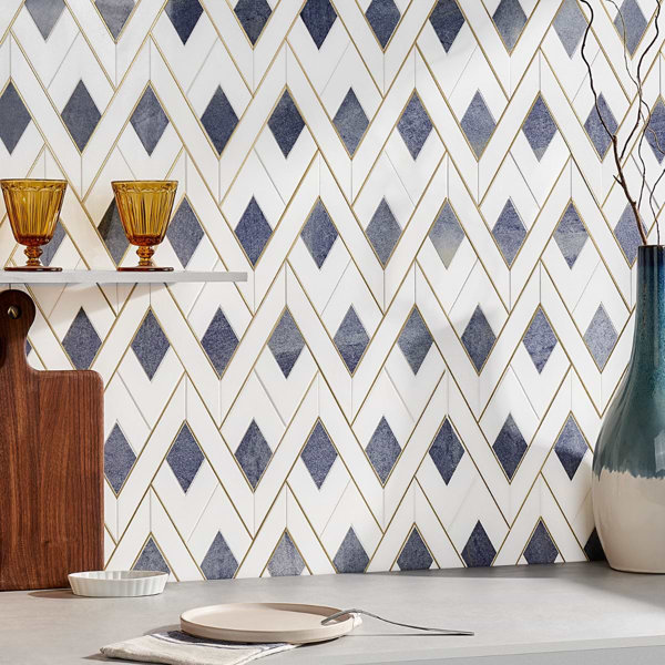 TileBar Zeta Polished Marble, Antique Mirror And Brass Waterjet Mosaic ...