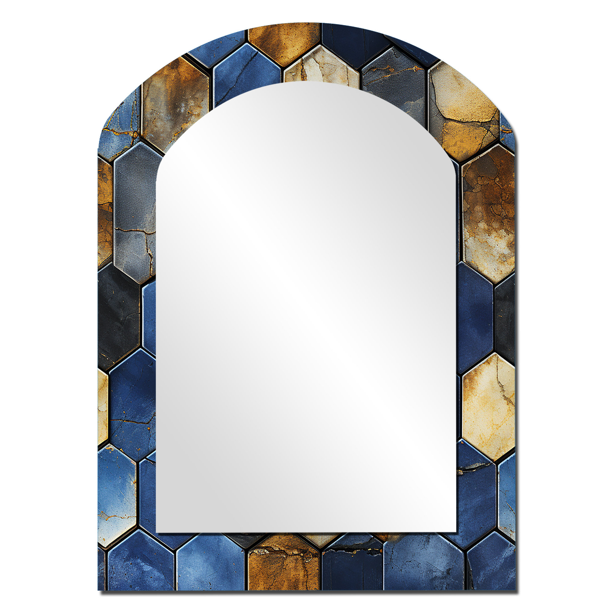 Dakota Fields Blue Hexagone Symmetry - Blue Modern Arch Wall Mirror ...