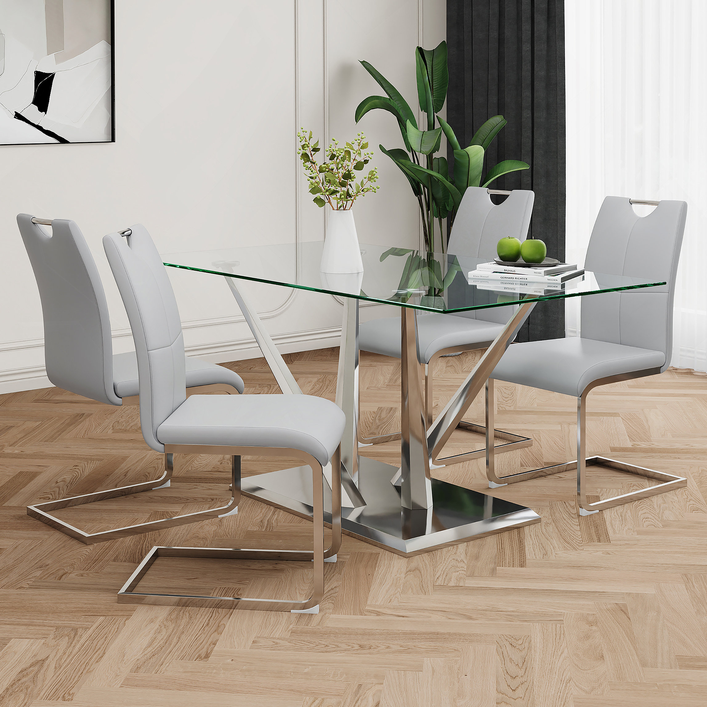Wrought Studio™ Dining Set With Stainless Steel Base, One Rectangular ...