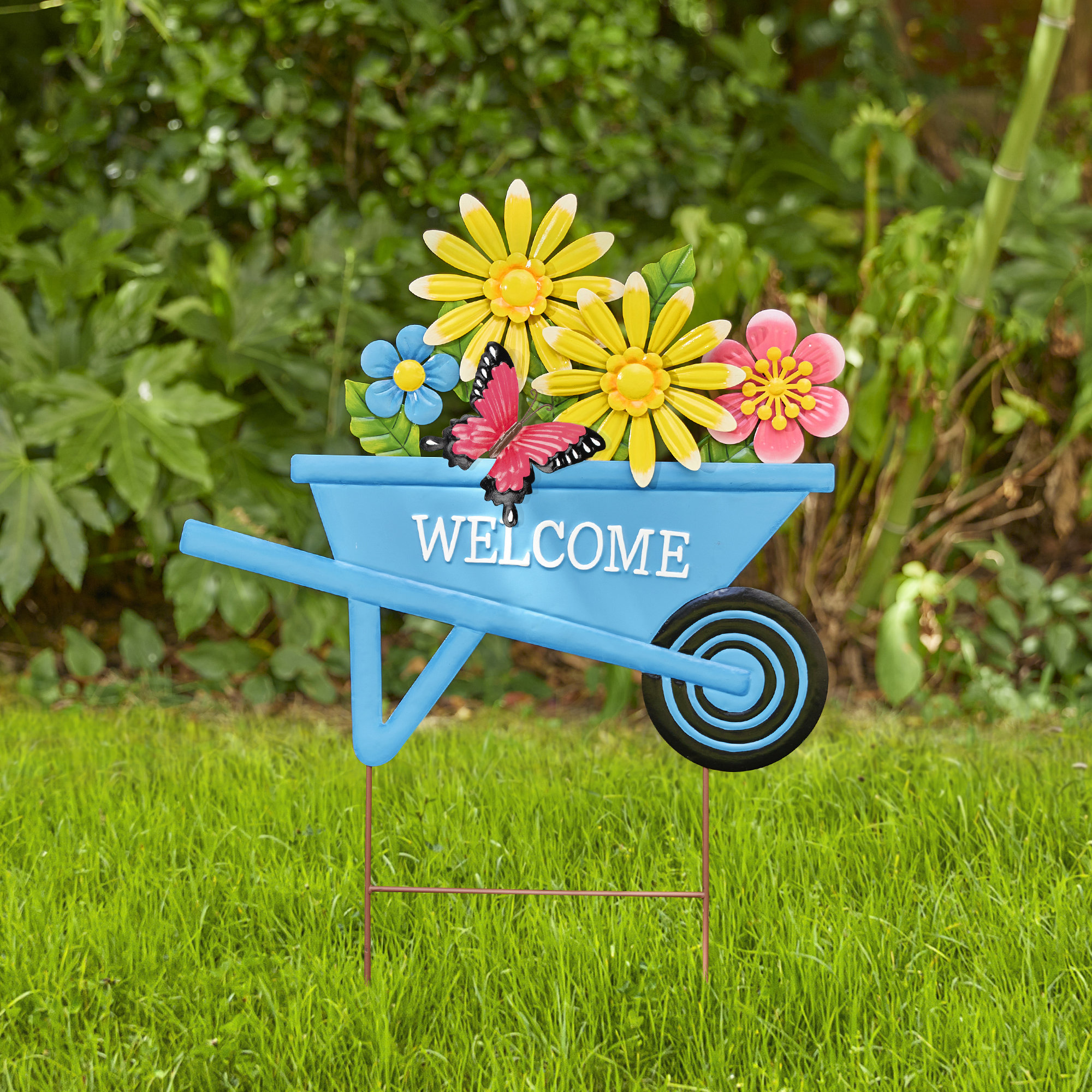 Rosalind Wheeler 30"H Metal Spring Garden Cart Garden Stake & Reviews ...