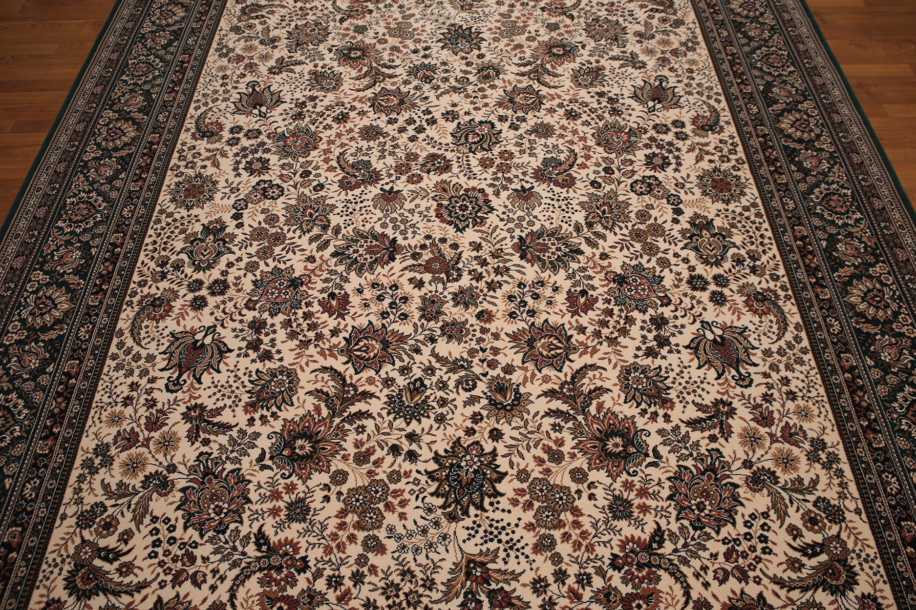 Oriental Rug of Houston One-of-a-Kind Hand-Knotted Wool Cream/Emerald ...
