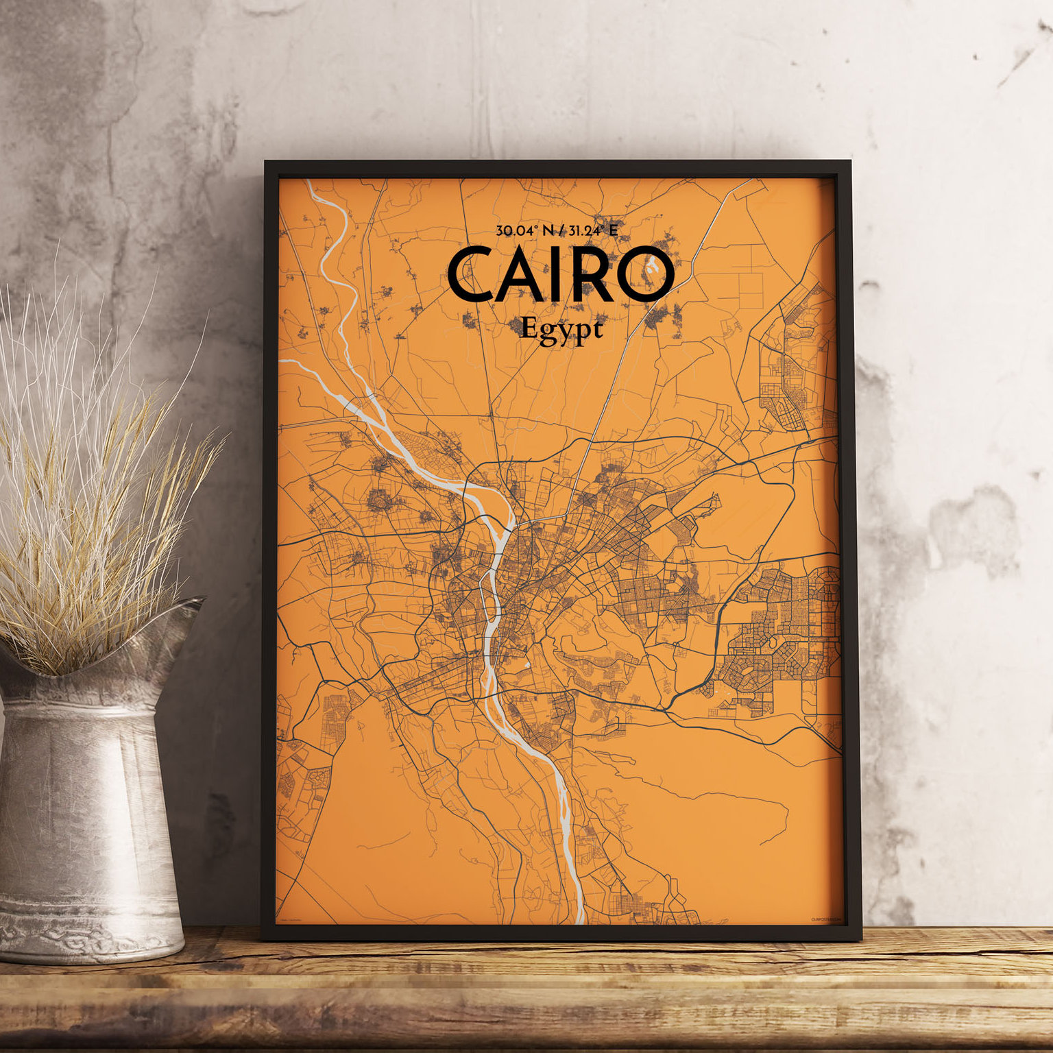 Wrought Studio™ 'Cairo City Map' Graphic Art Print Poster in Orange ...