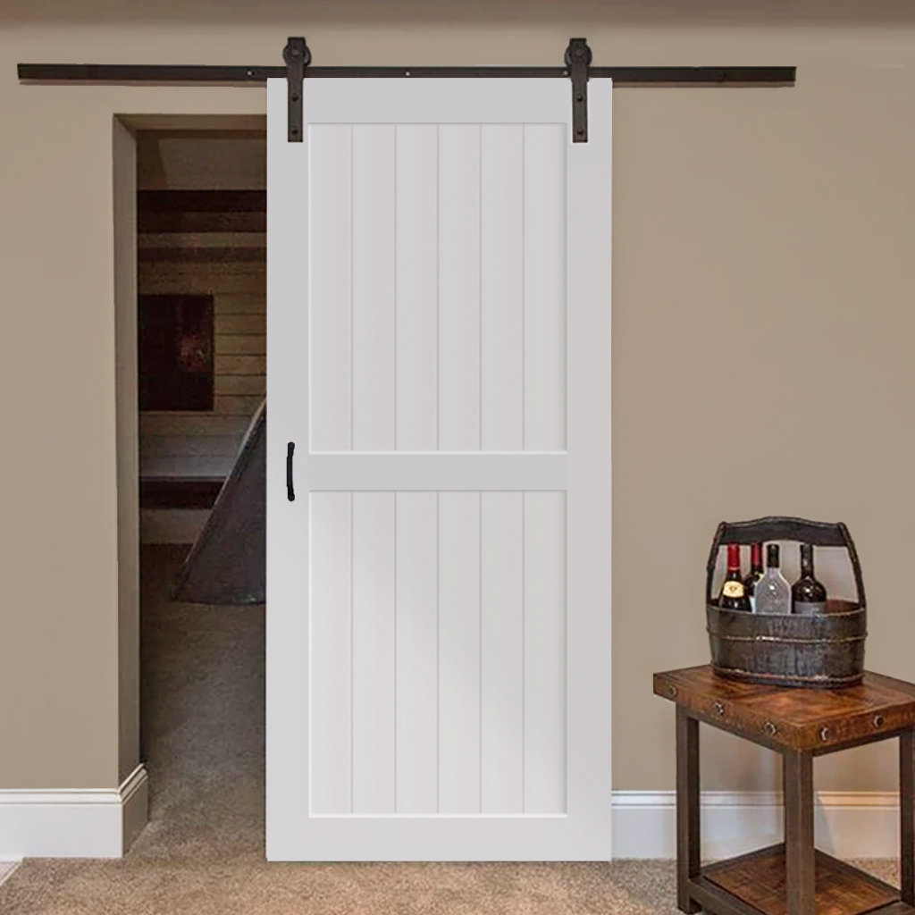 Kimberly Bay Paneled Wood Primed Barn Door without Installation ...