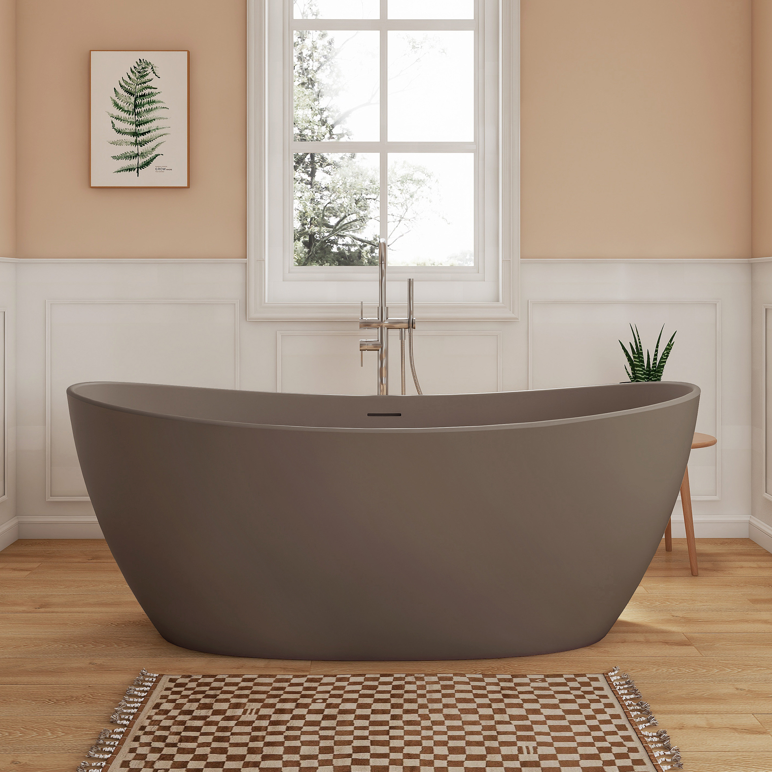 Fslefay 65'' Freestanding Bathtub Solid Surface Deep Soaking Tubs ...