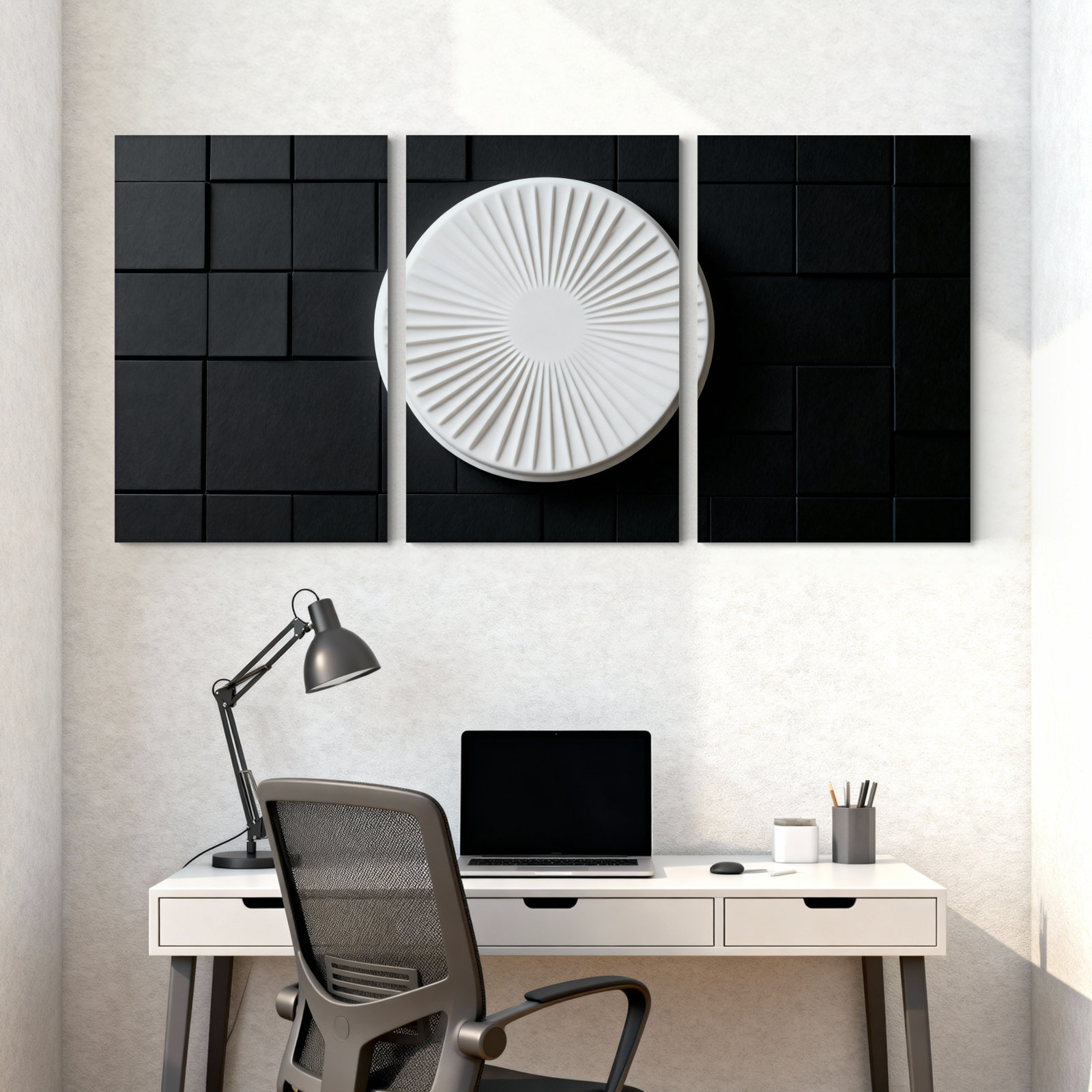Dakota Fields Abstract Grid With Circular Pattern Set of 3 Canvas Wall ...