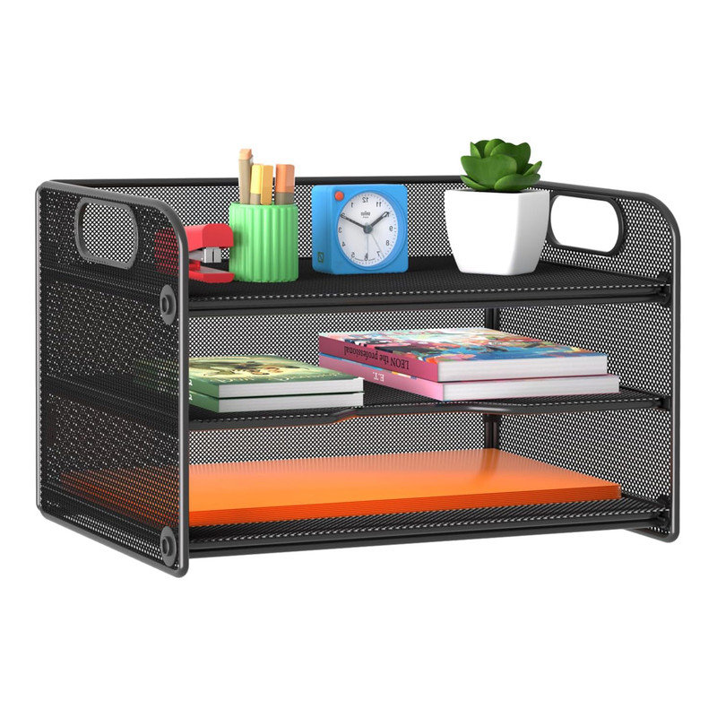 17 Stories 3 Tier Letter Tray Paper Organizer with Handle, Mesh Desk ...