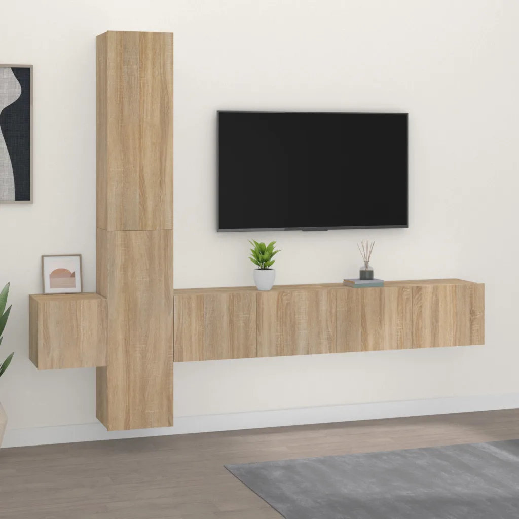 vidaXL TV Stand Set Wall Mounted TV Stand Console Engineered Wood ...