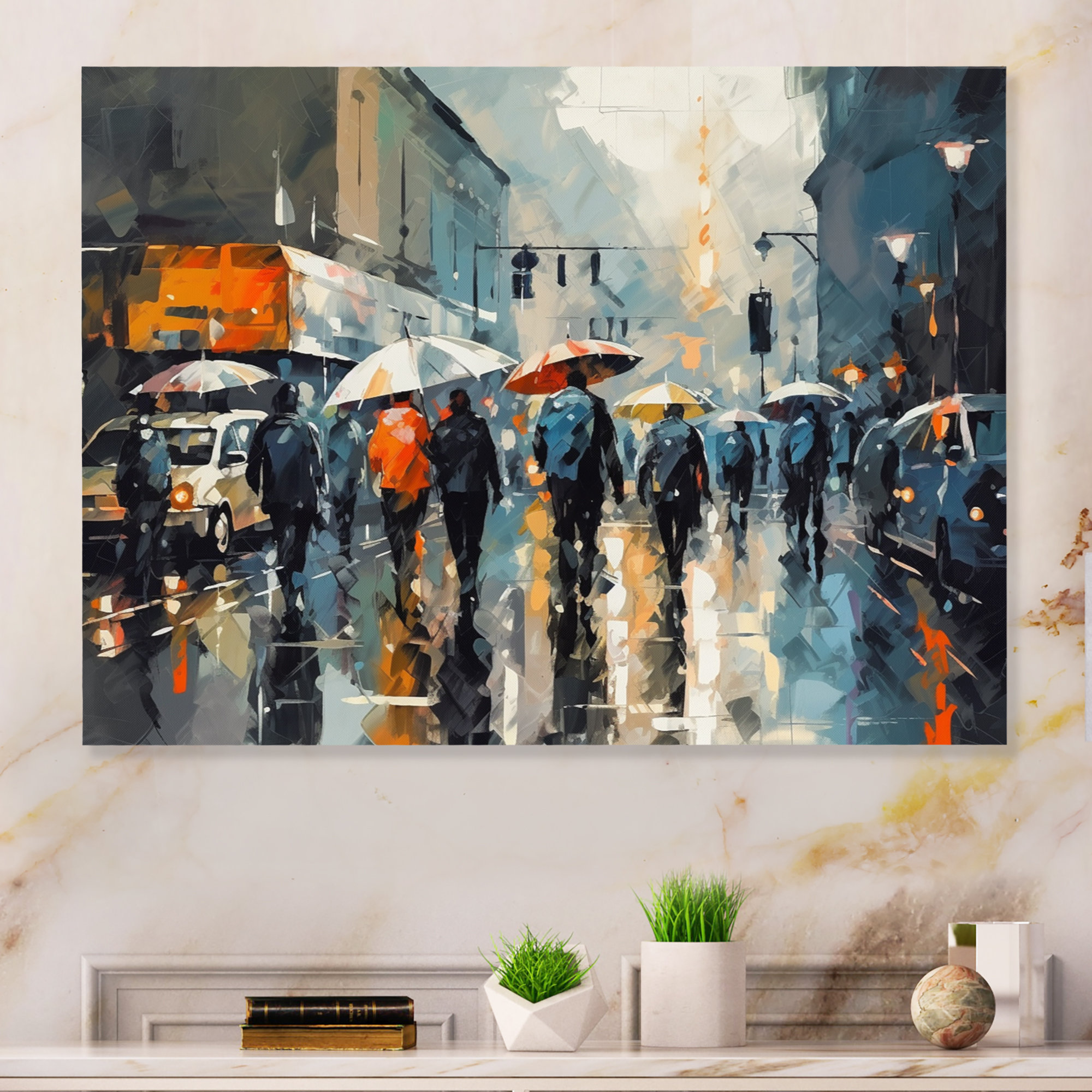 Red Barrel Studio® Blue and Grey Reflections of a Rainy Day - City Art ...