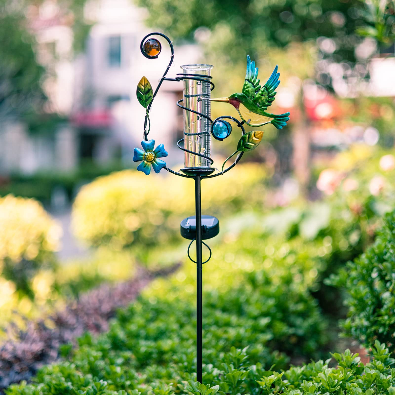 Arlmont & Co. Hummingbird Rain Gauge Outdoor Solar LED Lights Rain ...