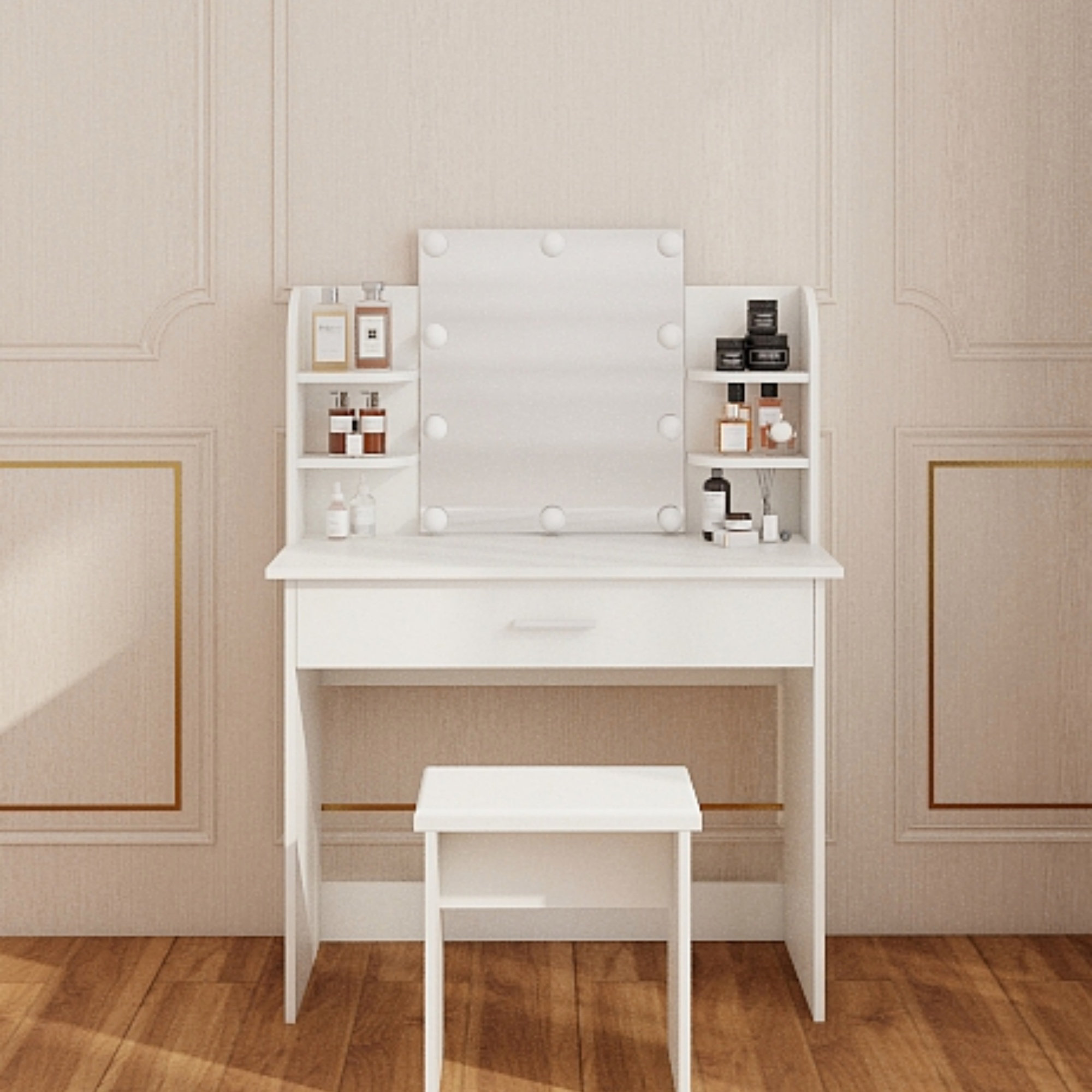 Latitude Run® One Drawer Dresser Table With Mirror, Stool | Wayfair