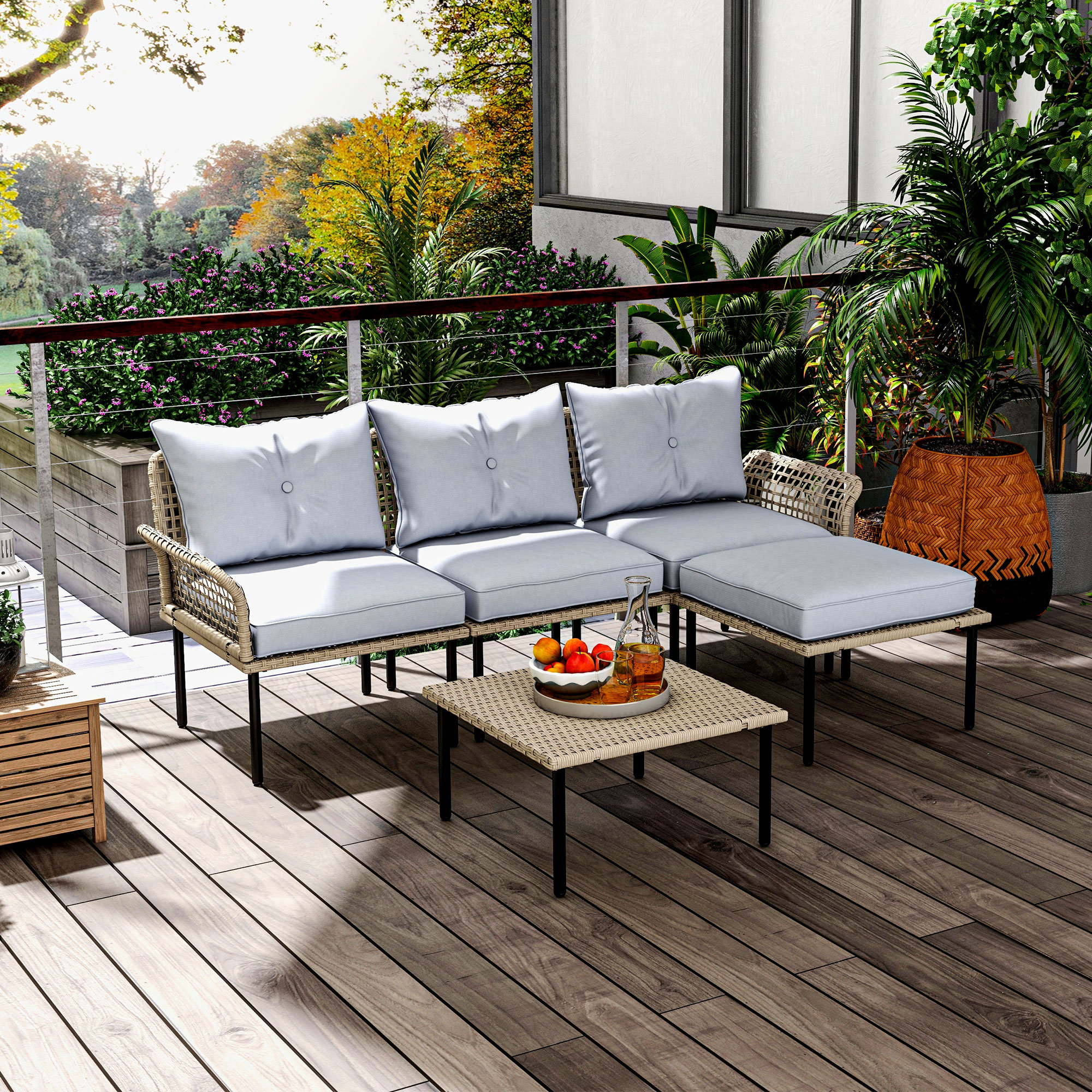 Outsunny 5 Piece Patio Furniture Set, Outdoor Conversation Set With L ...