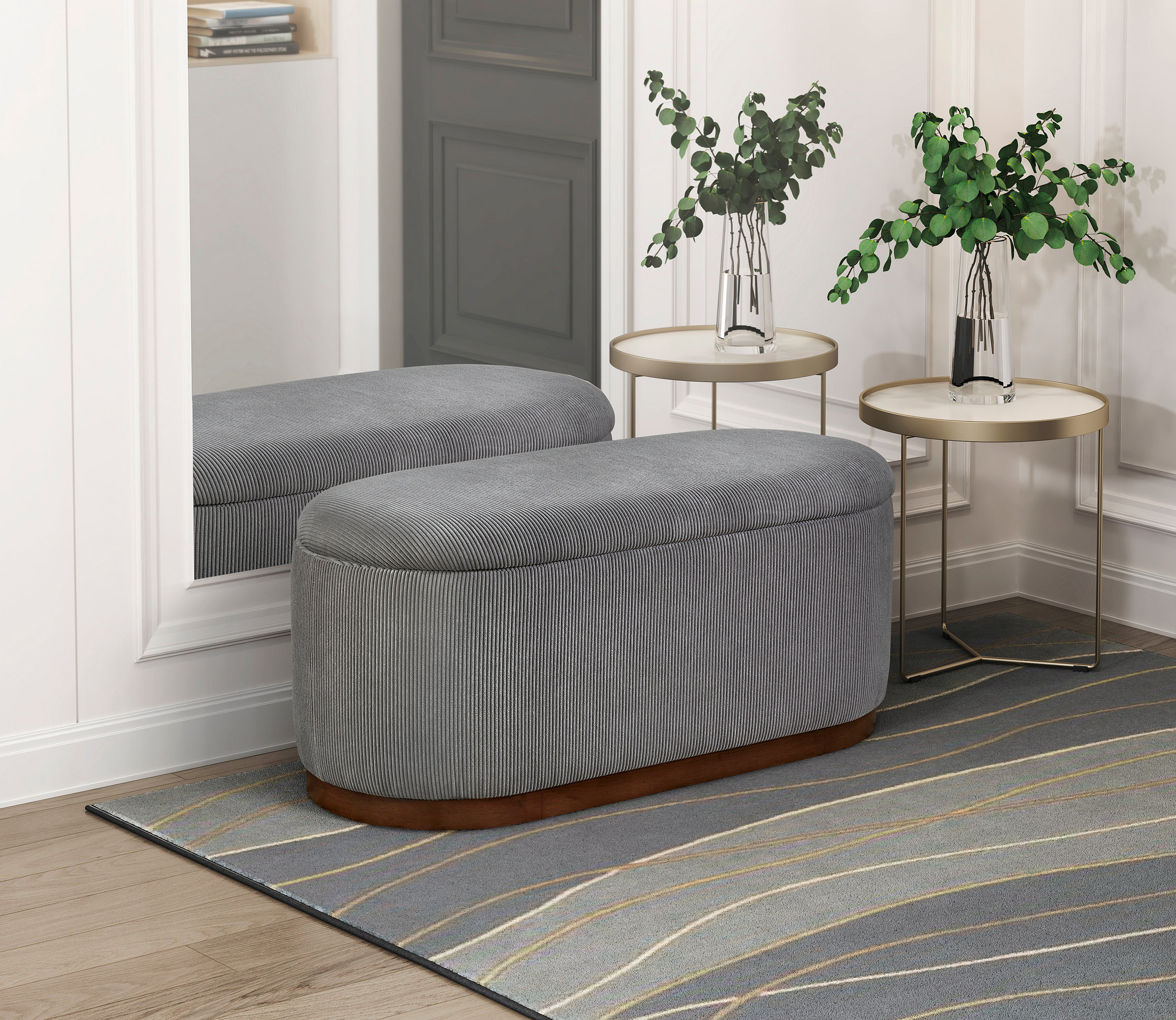 Corrigan Studio Lift Top Storage Bench Foam Cushioned Seat Corduroy ...