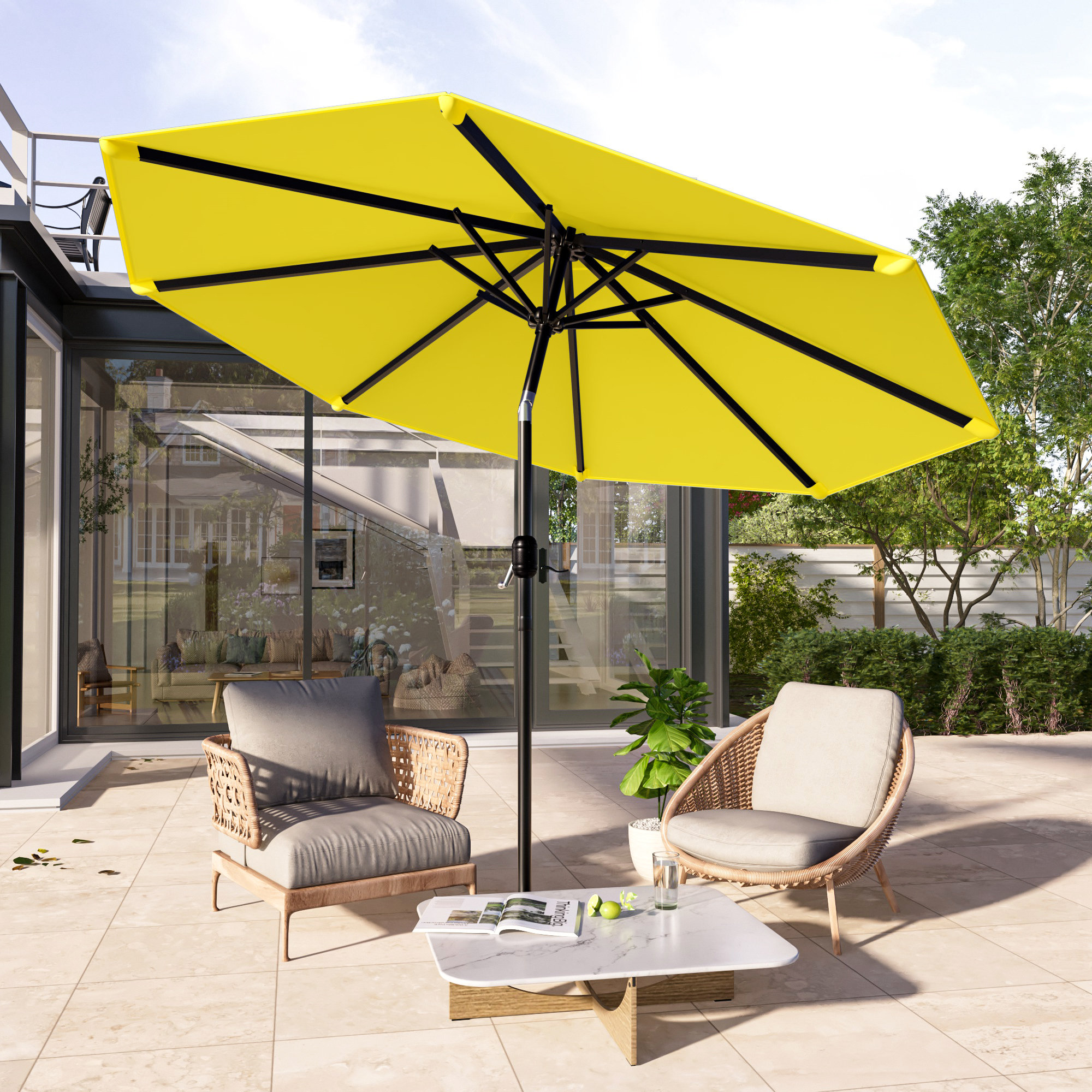 Ebern Designs 9Ft Patio Market Umbrella Outdoor Weather-Resistant Table ...