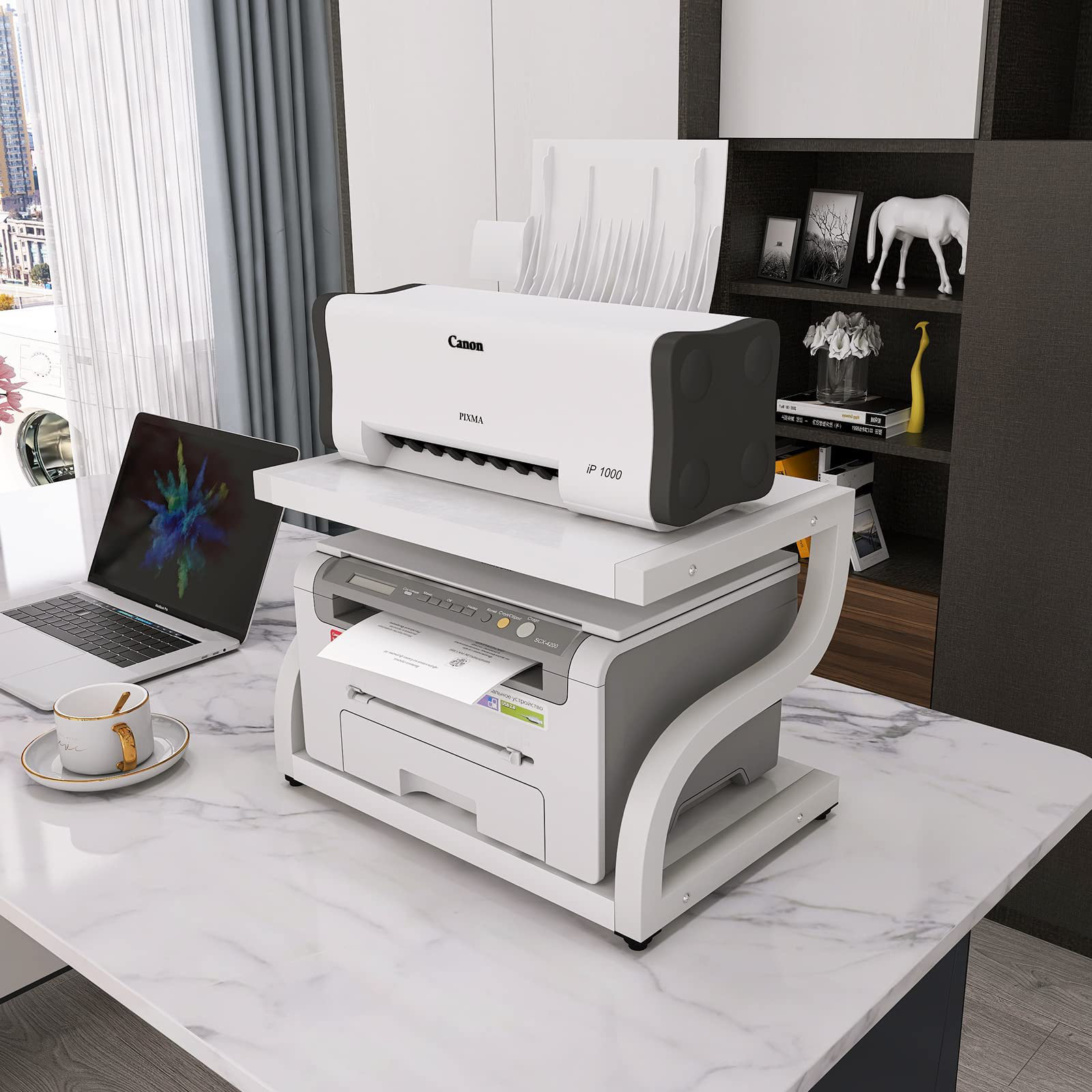 wanmo 2 Tiers Wood White Home Office Desktop Printer Stand Laser ...